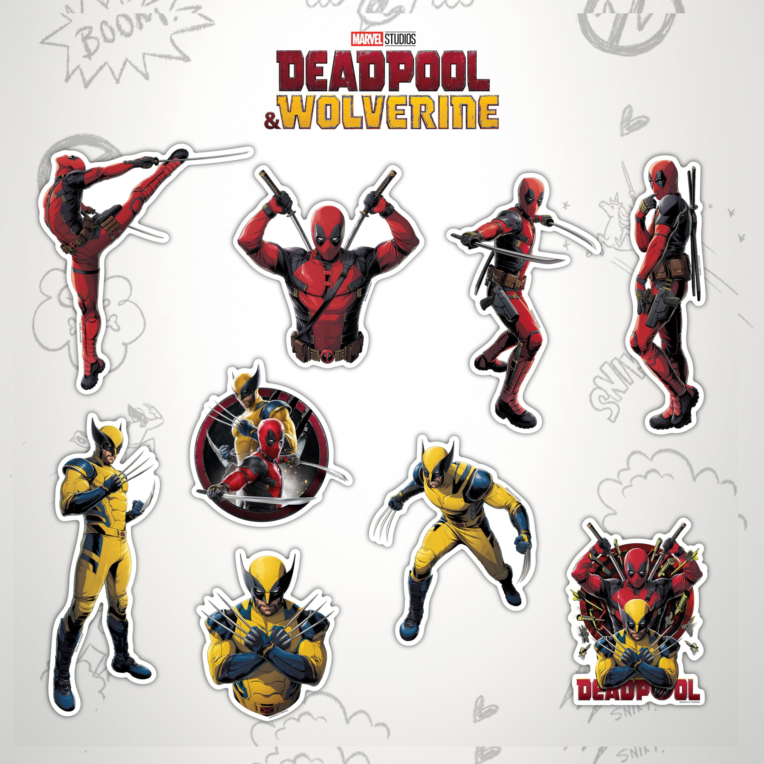 Marvel Deadpool & Wolverine Deadpool - Set of 9 Vinyl Car Stickers for ...