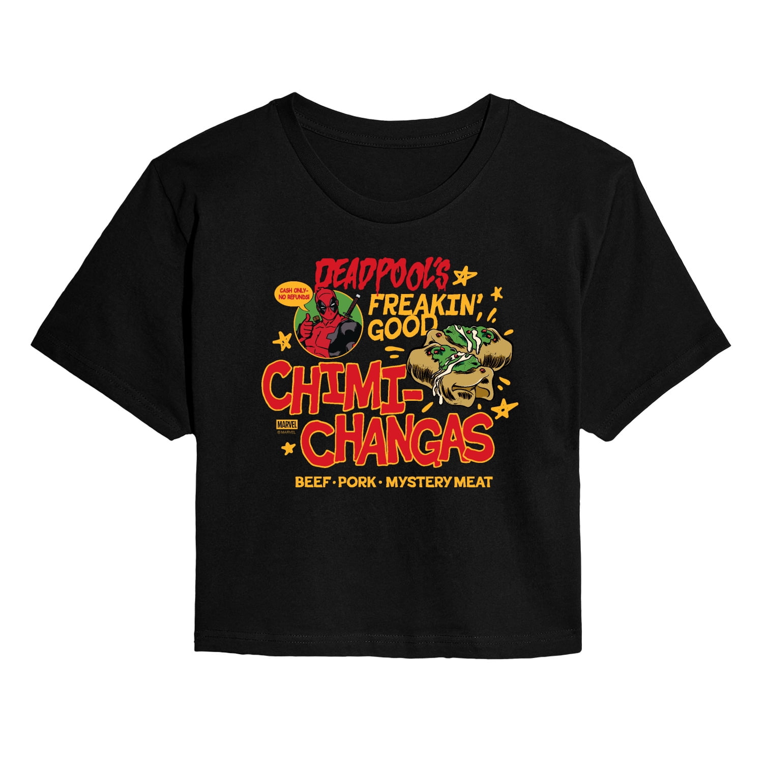 Marvel - Deadpool's Chimichangas - Juniors Cropped Graphic T-Shirt ...