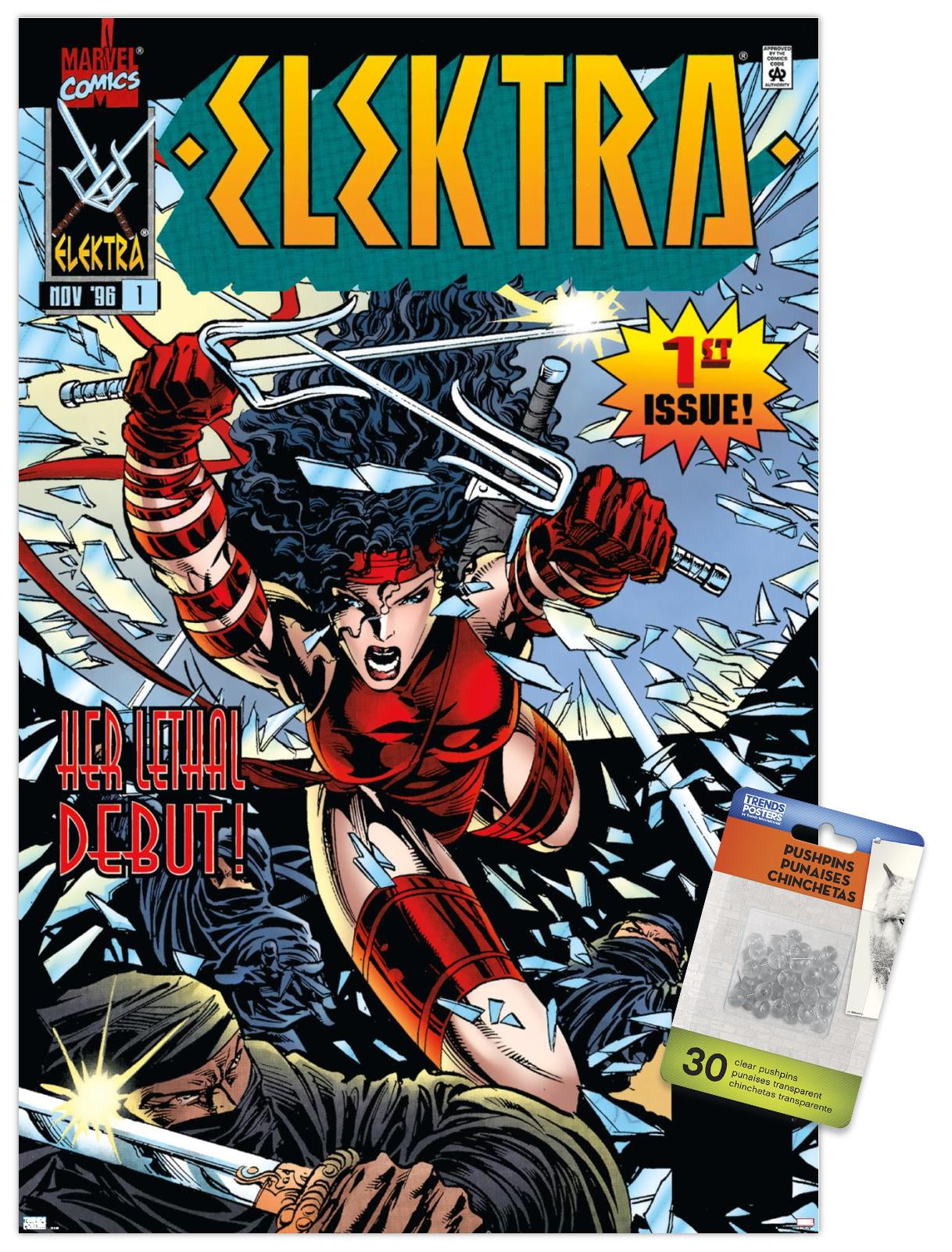Marvel Elektra - Elektra #1 Wall Poster with Push Pins, 14.725" x 22. ...