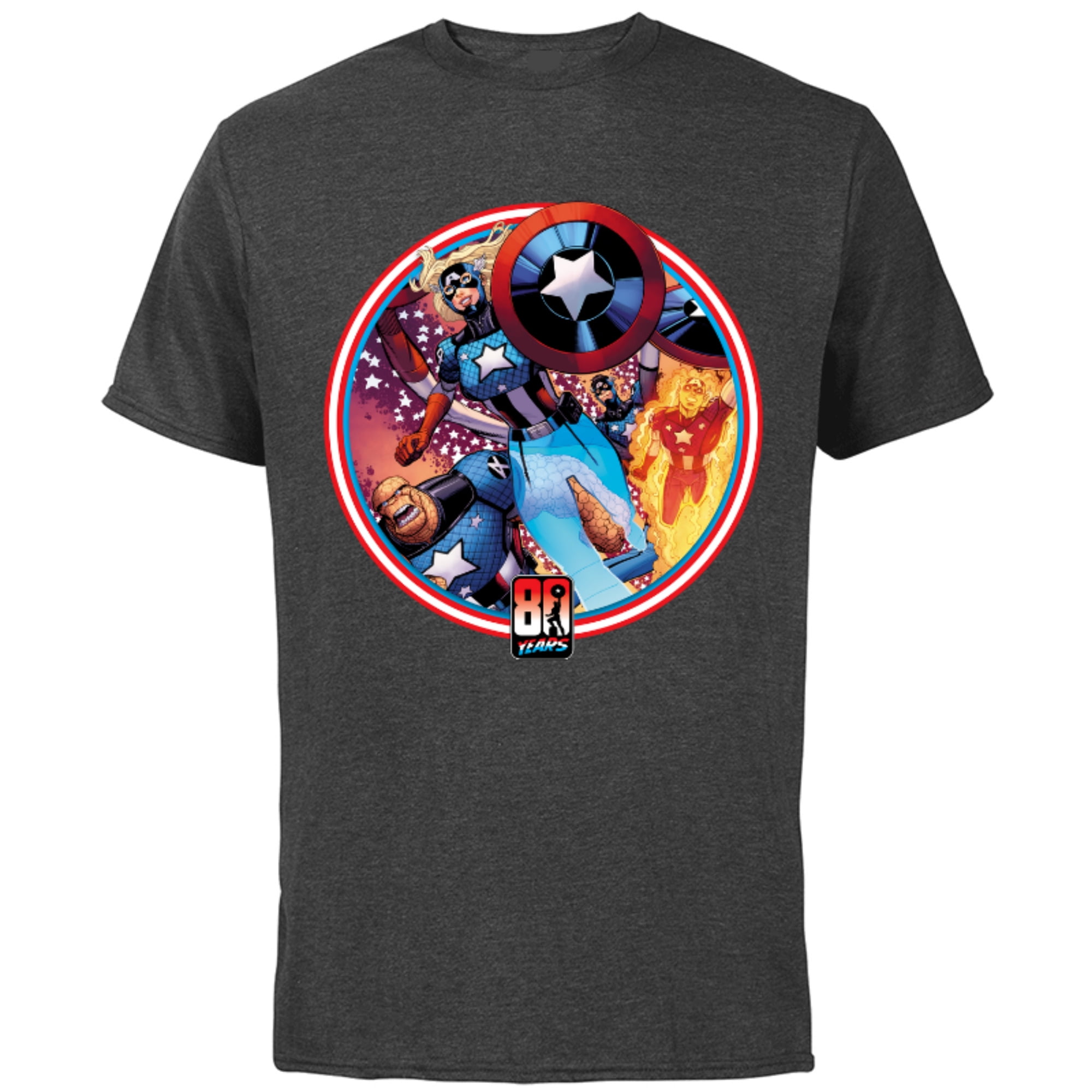 Marvel Fantastic Four Cap America 80th Anniversary Covers Standard - Short Sleeve Cotton T-Shirt ...