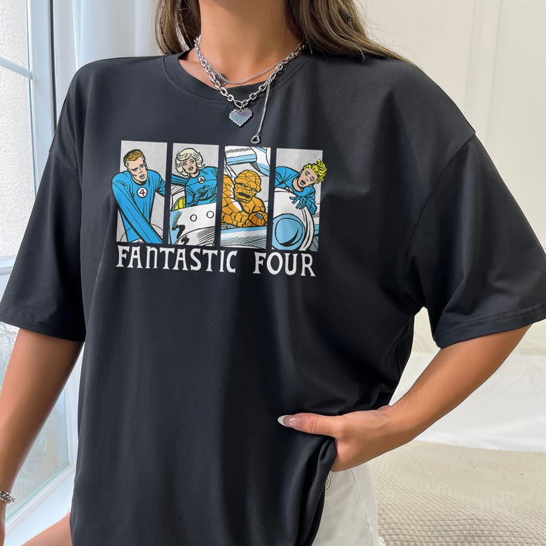 Marvel Fantastic Four Group Shot Comic Themed Panels Shirt, Fantastic ...