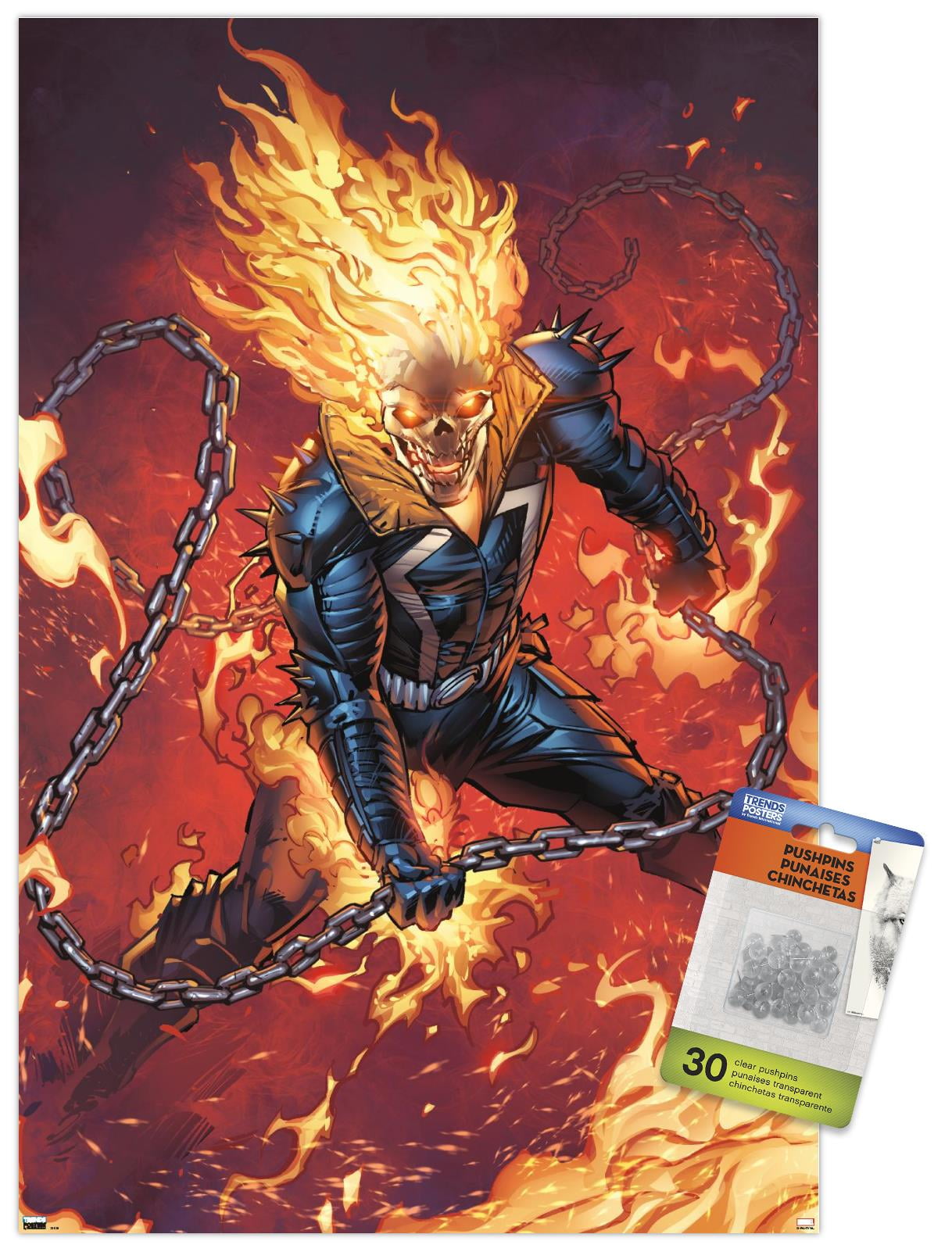 Marvel Ghost Rider - Flaming Chain Wall Poster with Push Pins, 14.725 ...