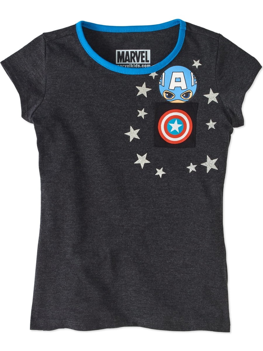 Marvel Girls' Captain America Glitter Stars Pocket Tee - Walmart.com