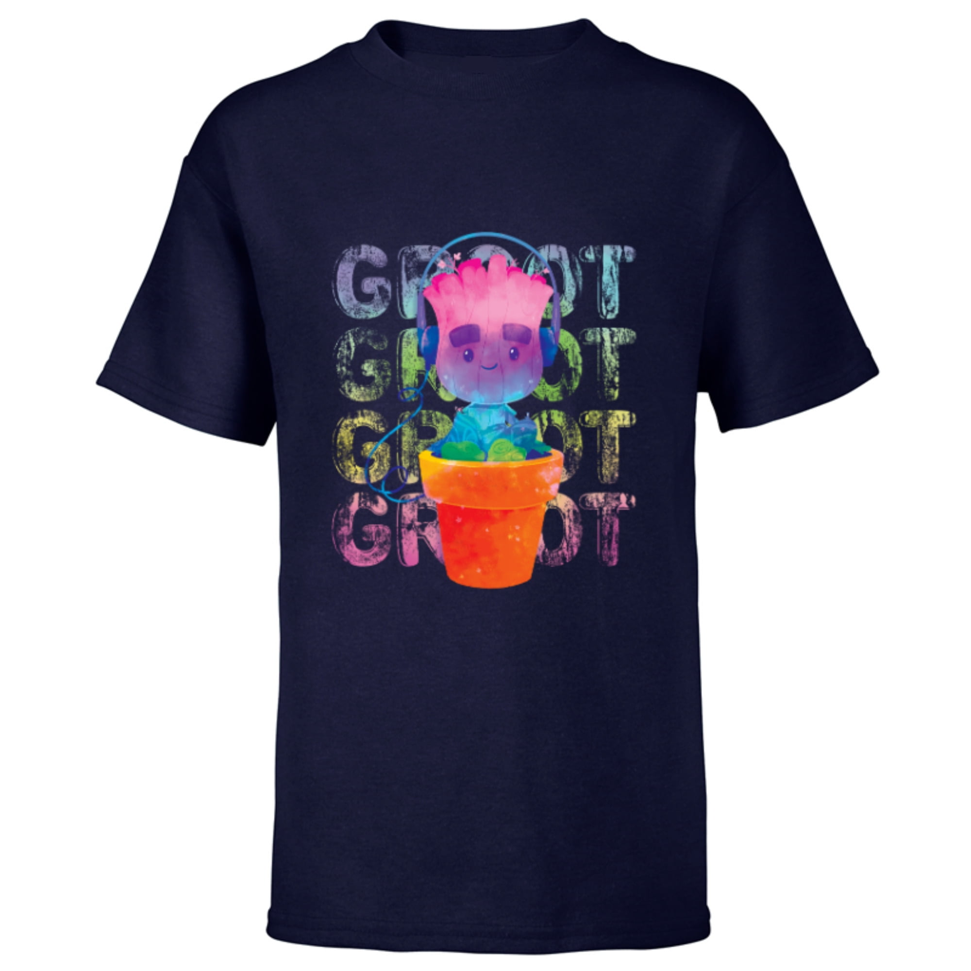 Marvel Groot Headphones & Flowerpot Rainbow Colors - Short Sleeve T ...