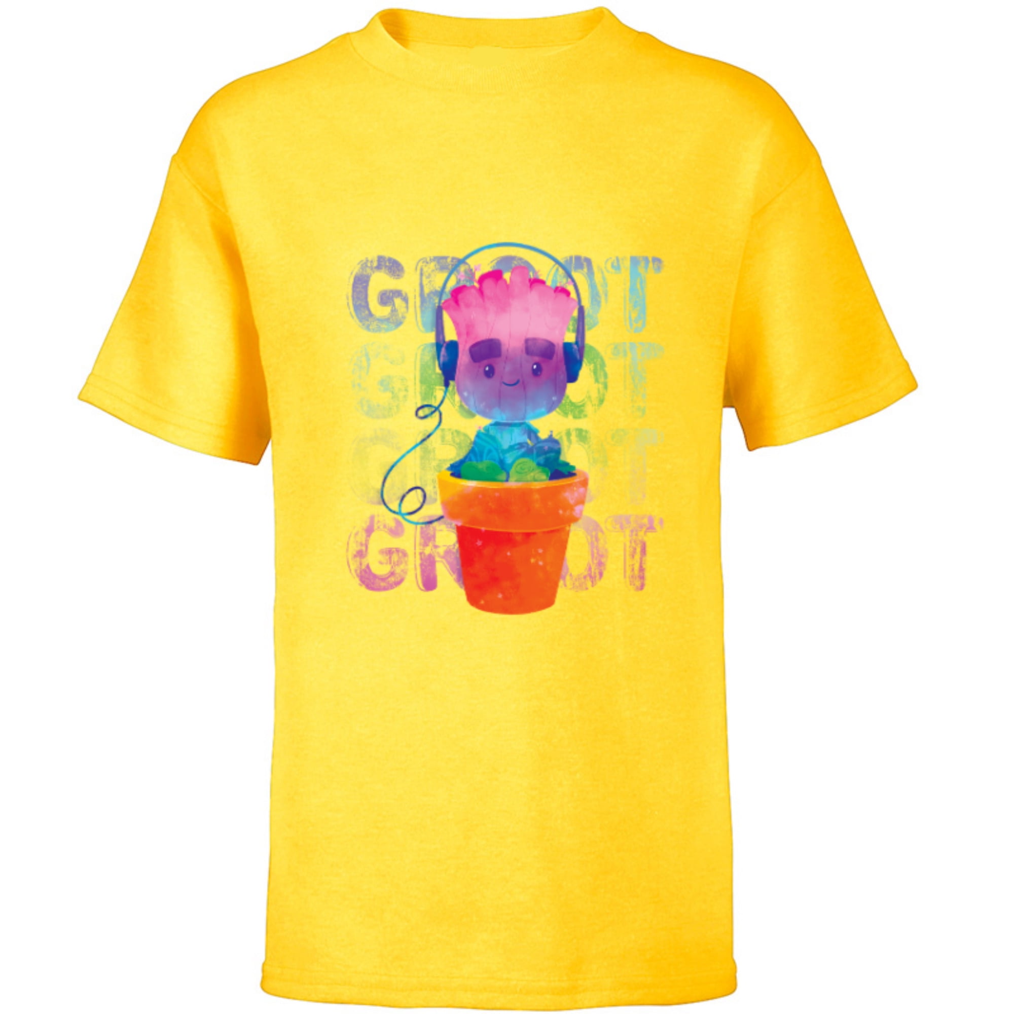 Marvel Groot Headphones & Flowerpot Rainbow Colors - Short Sleeve T ...