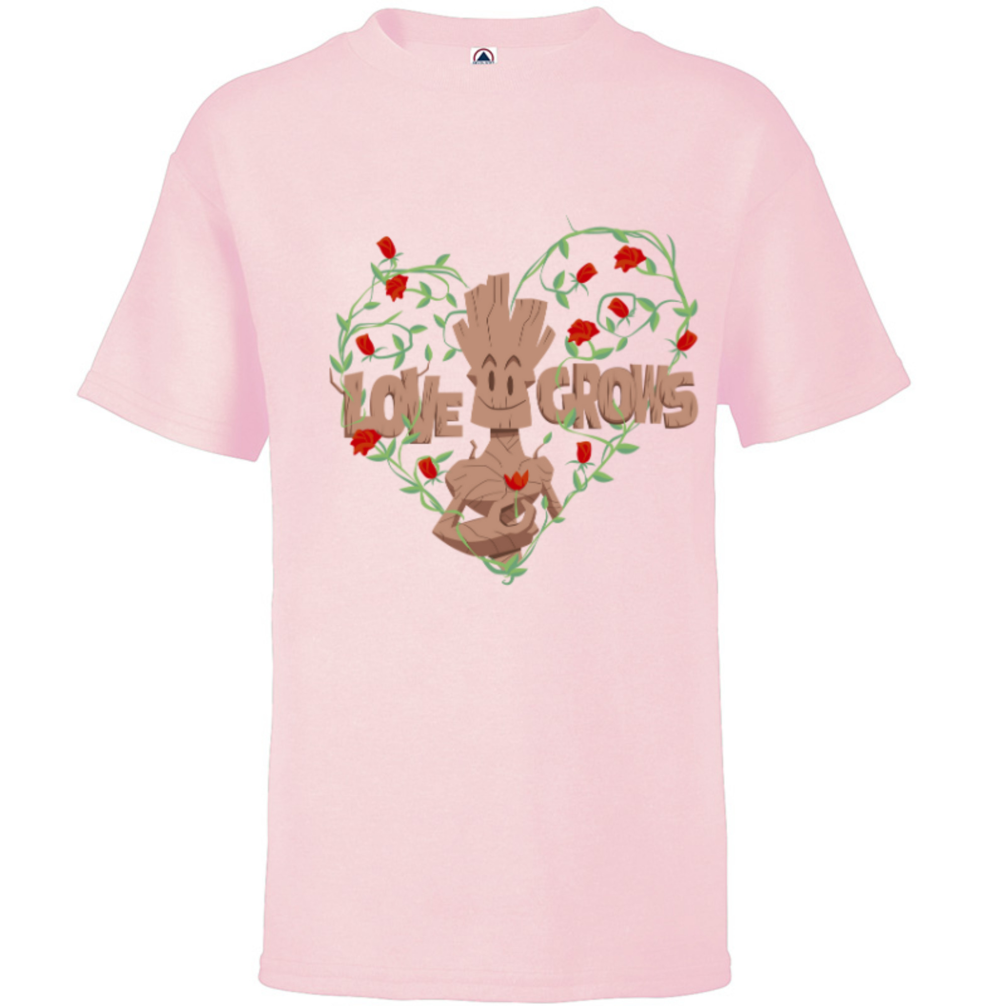 Marvel Groot Red Roses Love Grows - Short Sleeve T-Shirt for Kids - Customized-Soft Pink ...