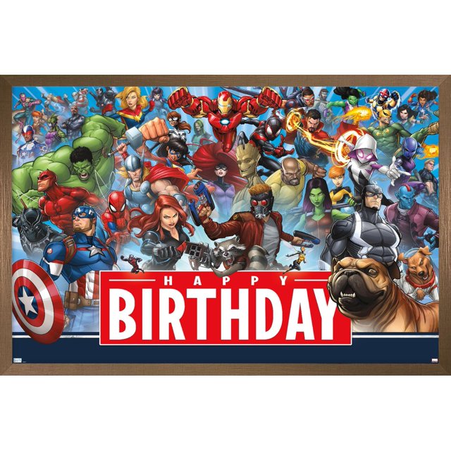 Marvel - Happy Birthday Wall Poster, 22.375" x 34" Framed - Walmart.com