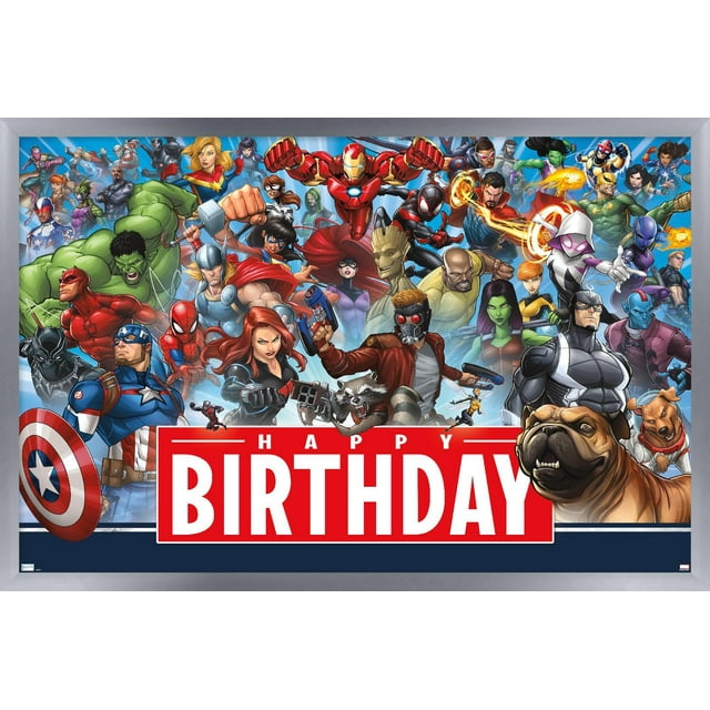Marvel - Happy Birthday Wall Poster, 22.375" x 34" Framed - Walmart.com