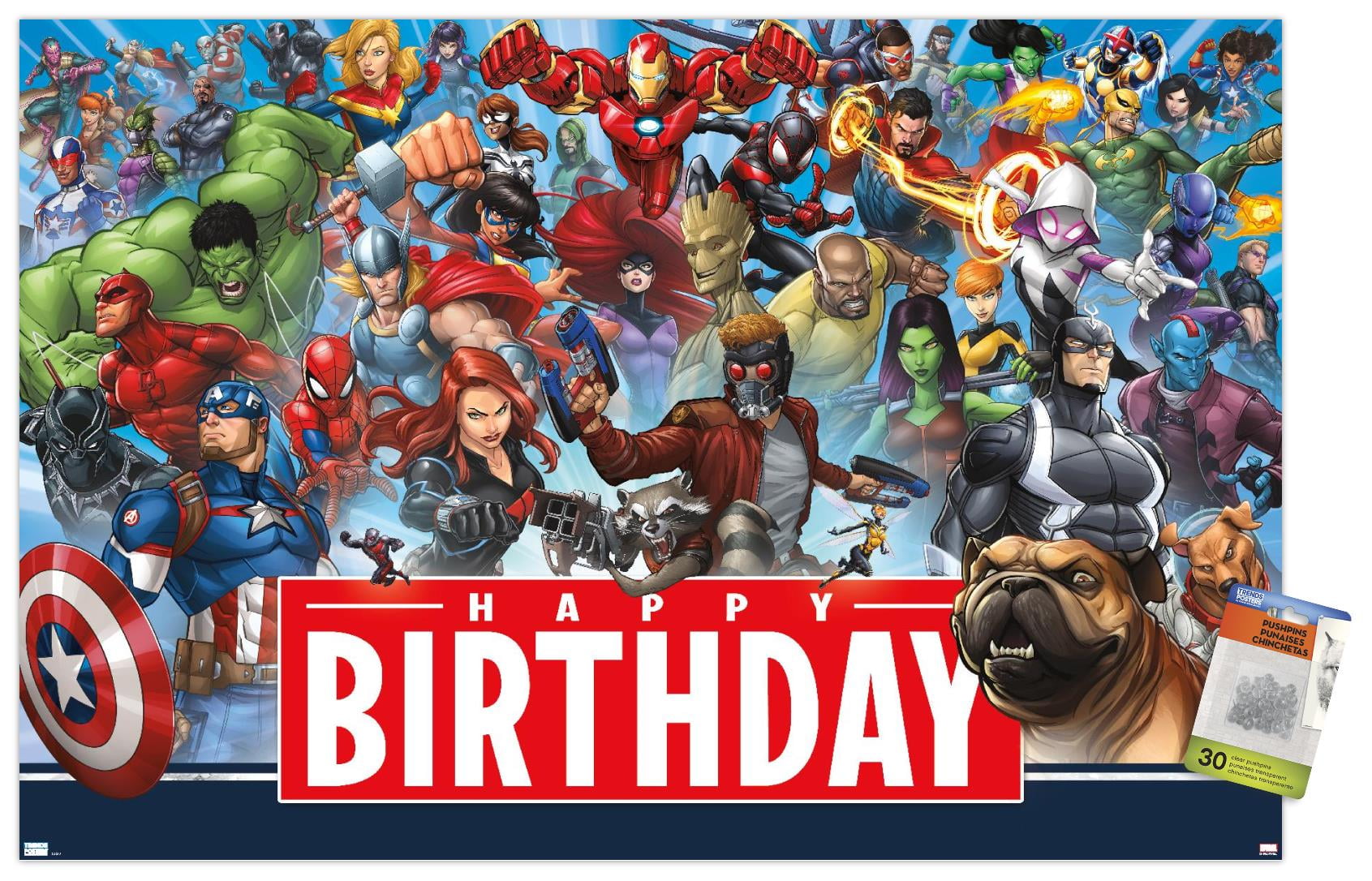 Marvel - Happy Birthday Wall Poster with Push Pins, 22.375" x 34 ...