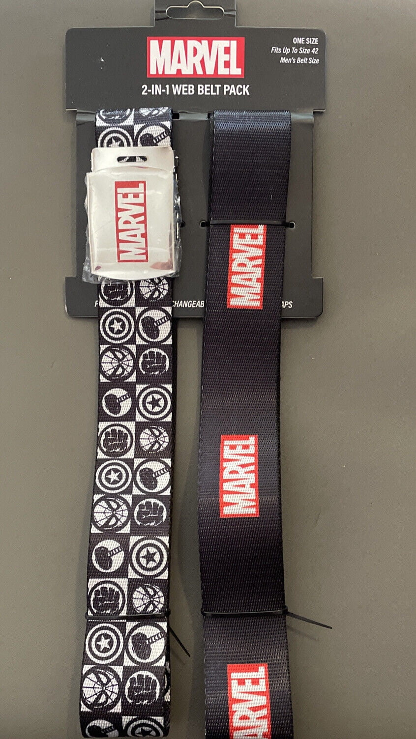 Marvel Hero Icon & Classic Marvel Logo Belts 2 in 1 Web Belt Pack Fits ...