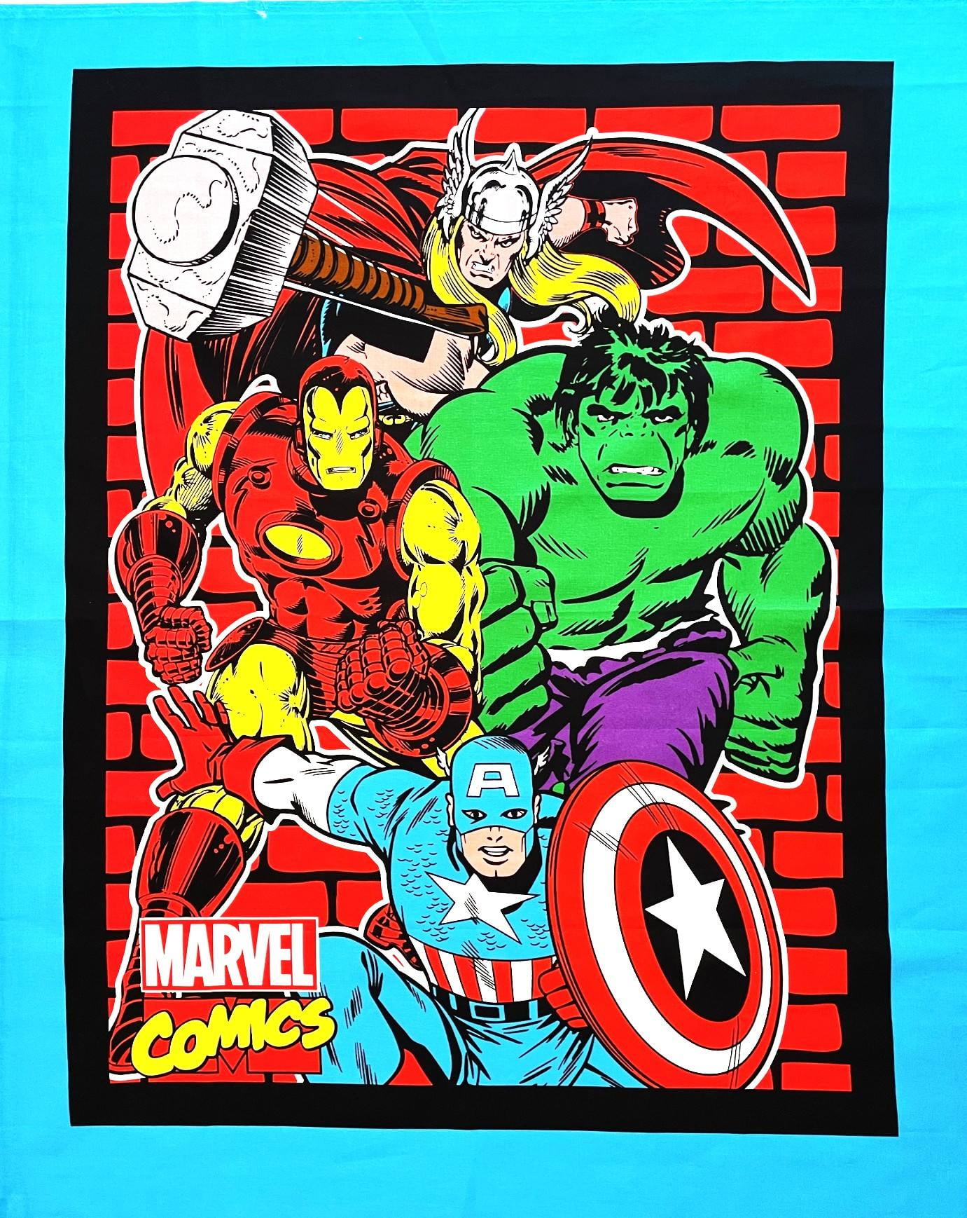 Marvel Heros Cotton Fabric Panel - Captain America Thor Hulk Ironman ...