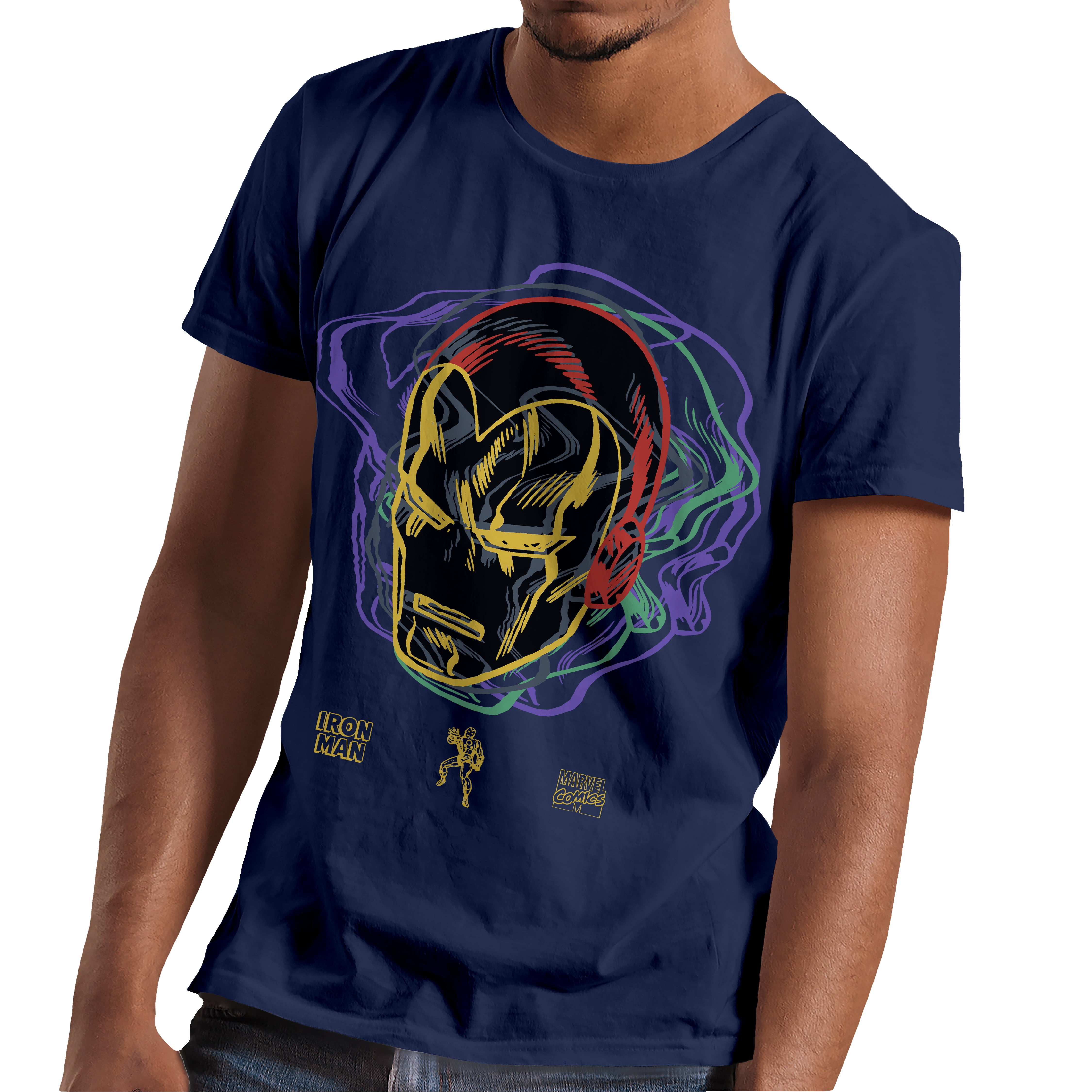 Marvel Iron Man Head Trip Mens and Womens Short Sleeve T-Shirt (Navy, S ...