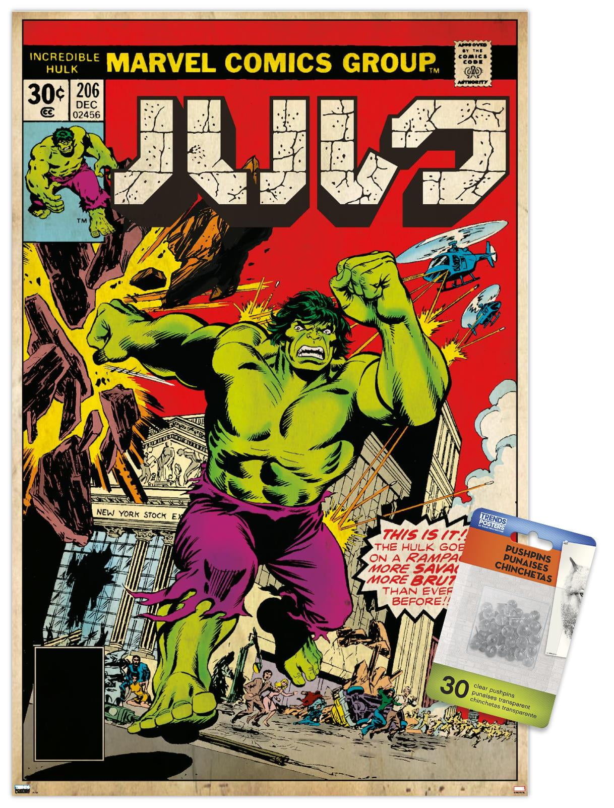 Marvel Katakana - Hulk #206 Wall Poster with Push Pins, 14.725" x 22. ...