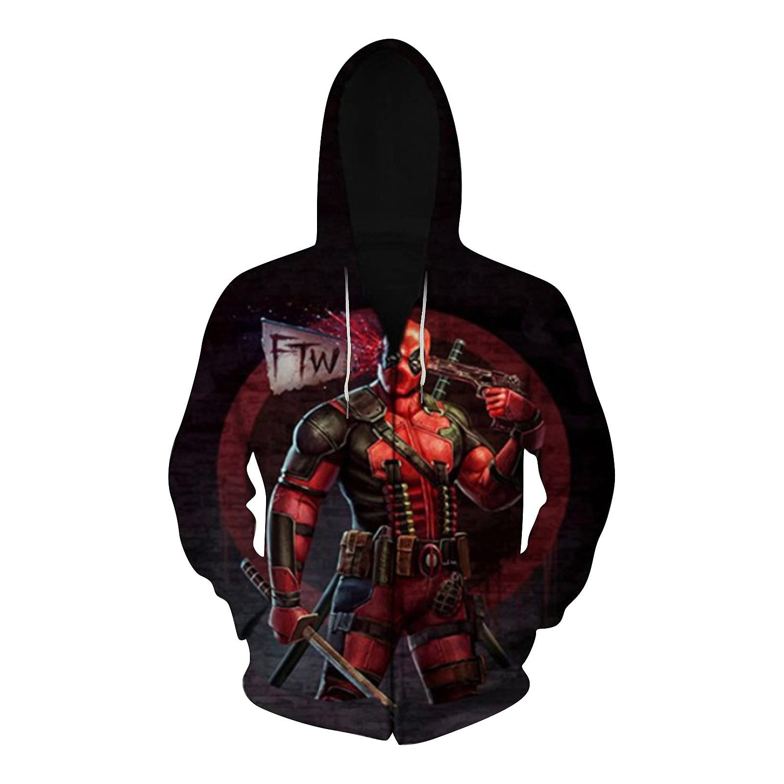 Marvel Legends Deadpool Toys Men's Red and Black Full-Zip Hoodie ...