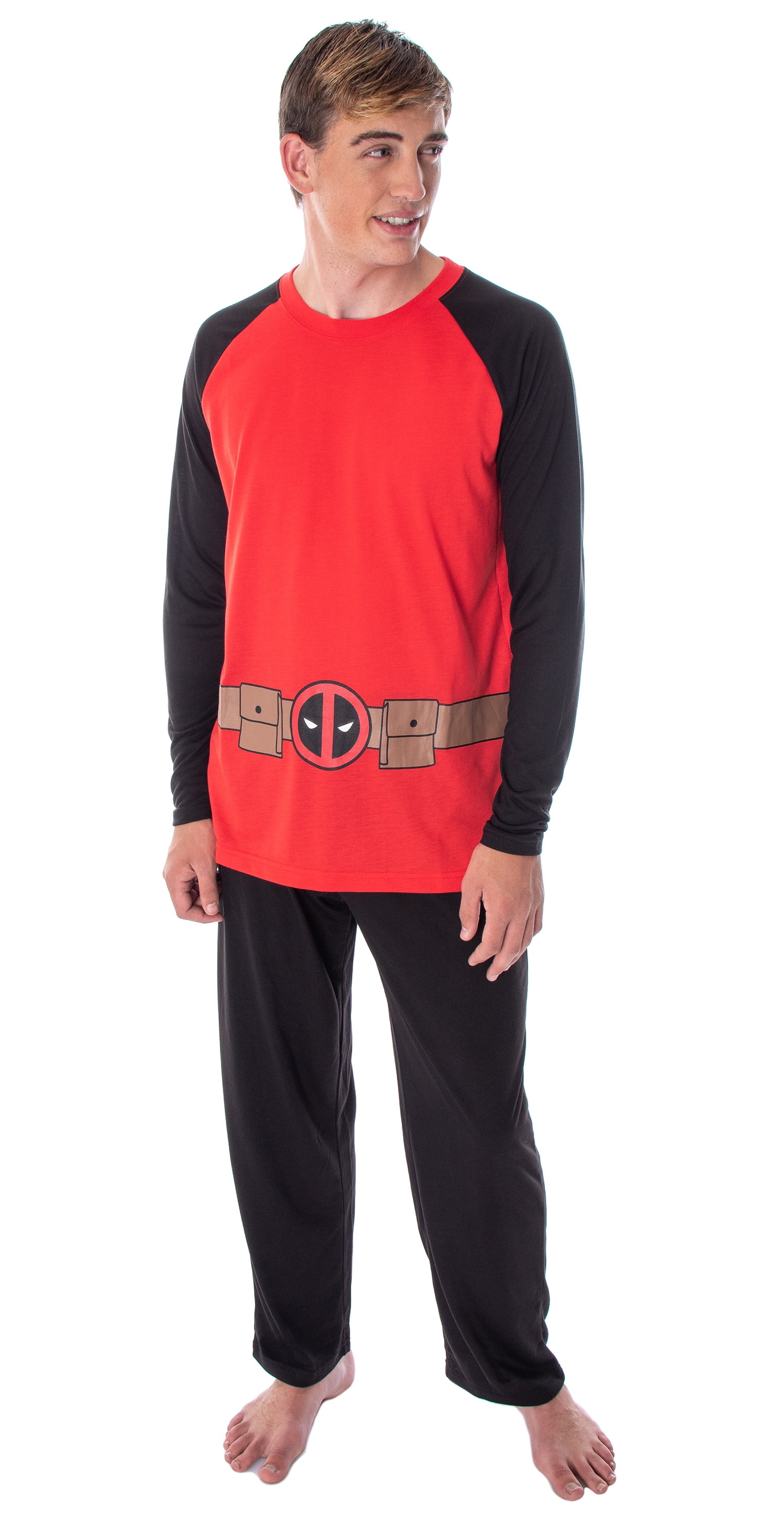 Marvel Men's Deadpool Superhero Costume Raglan Top And Pants Pajama Set ...