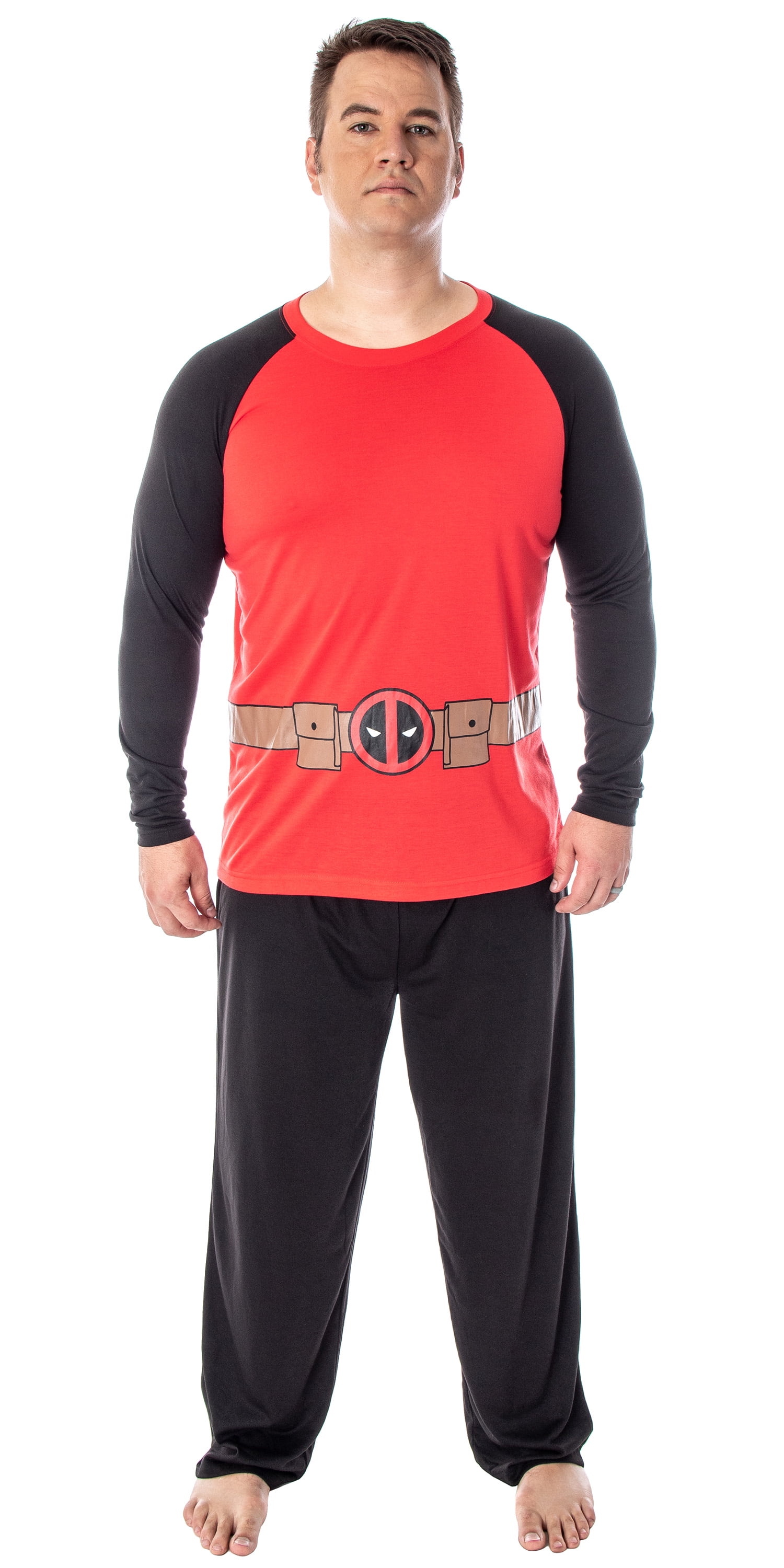 Marvel Men's Deadpool Superhero Costume Raglan Top And Pants Pajama Set ...