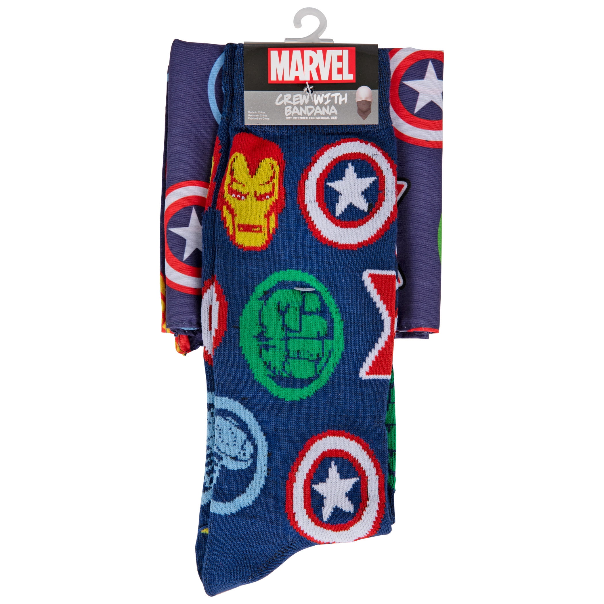 Marvel Mens Avengers Heroes Symbols Crew Sock & Bandana Combo New ...