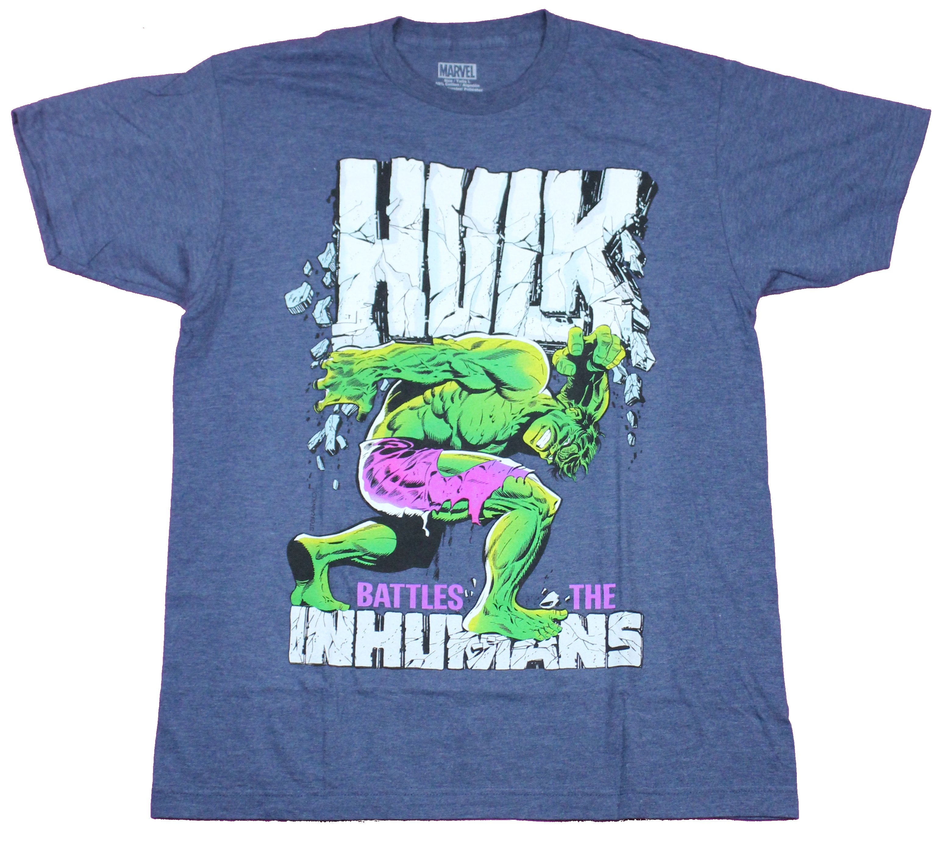 Marvel Mens Navy Blue Heather Hulk Battles The Inhumans Short Sleeve T ...