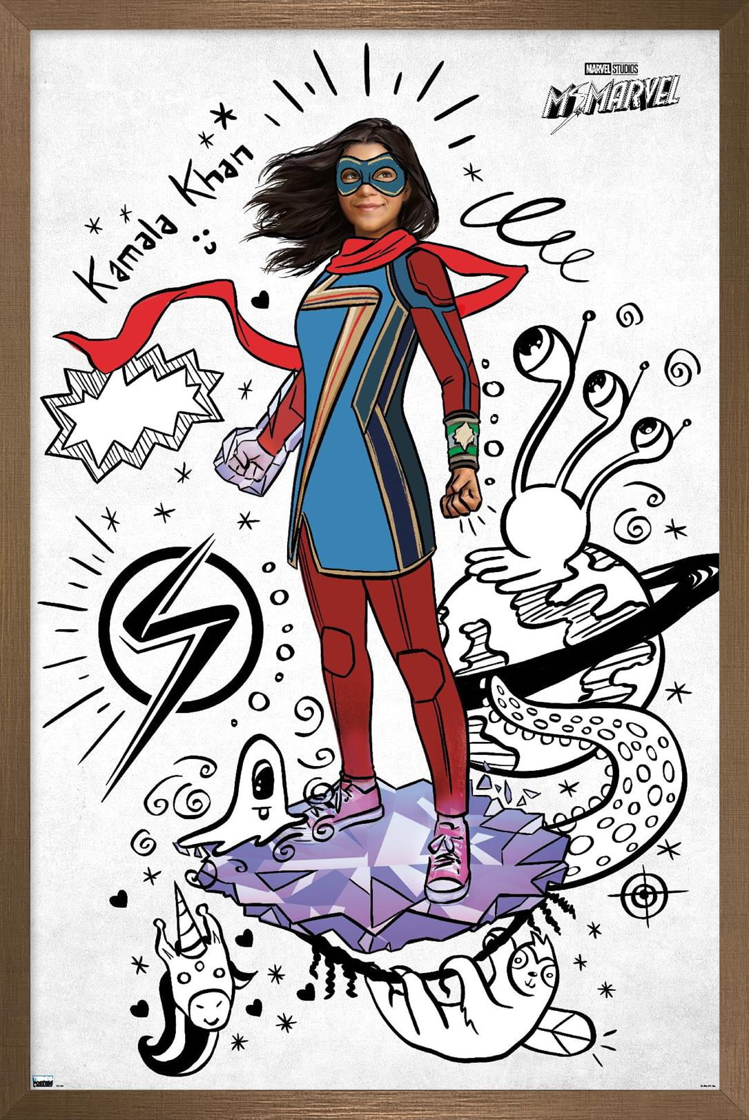 Marvel Ms. Marvel - Doodles Wall Poster, 14.725" x 22.375" Framed ...