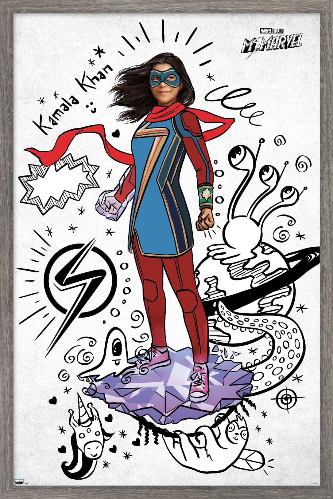 Marvel Ms. Marvel - Doodles Wall Poster, 14.725" x 22.375" Framed ...