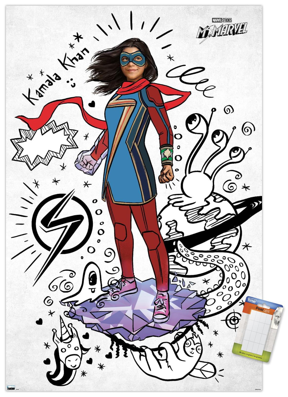 Marvel Ms. Marvel - Doodles Wall Poster, 22.375" x 34" - Walmart.com