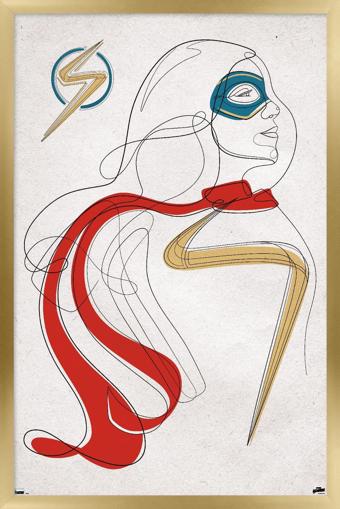 Marvel Ms. Marvel - Line Drawing Wall Poster, 14.725" x 22.375" Framed ...