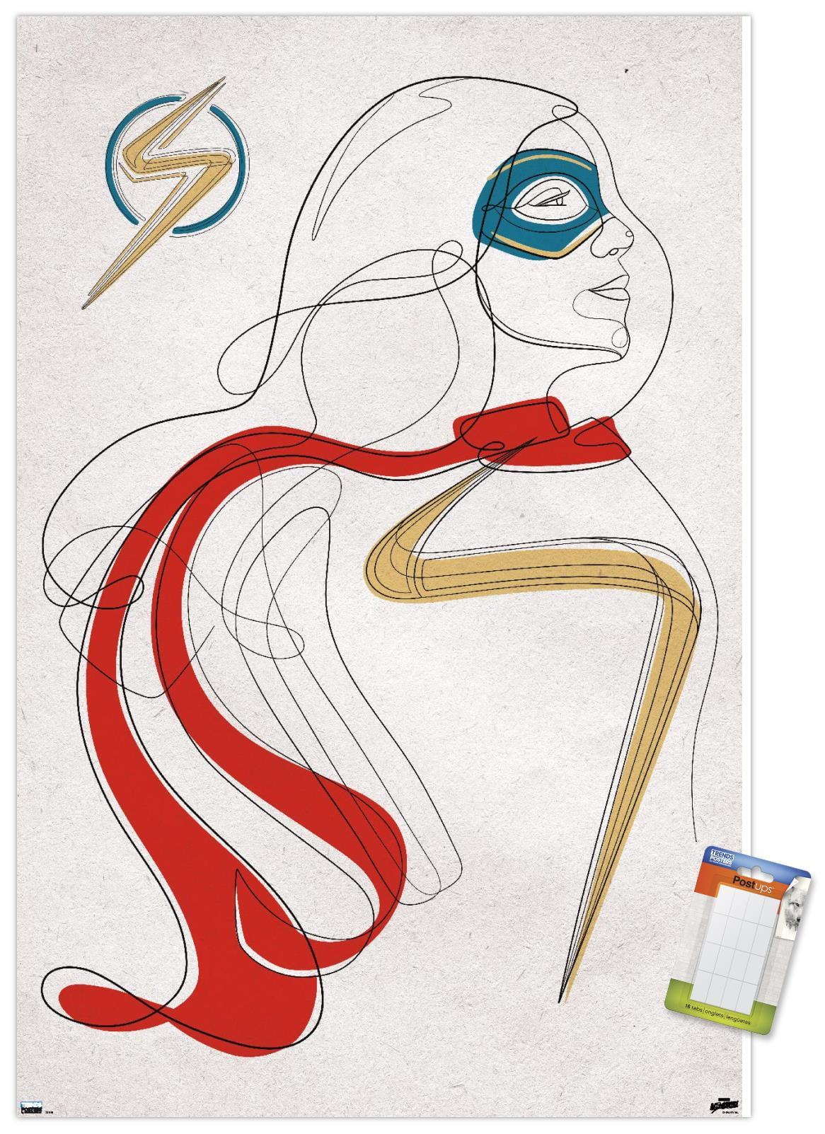 Marvel Ms. Marvel - Line Drawing Wall Poster, 14.725" x 22.375 ...