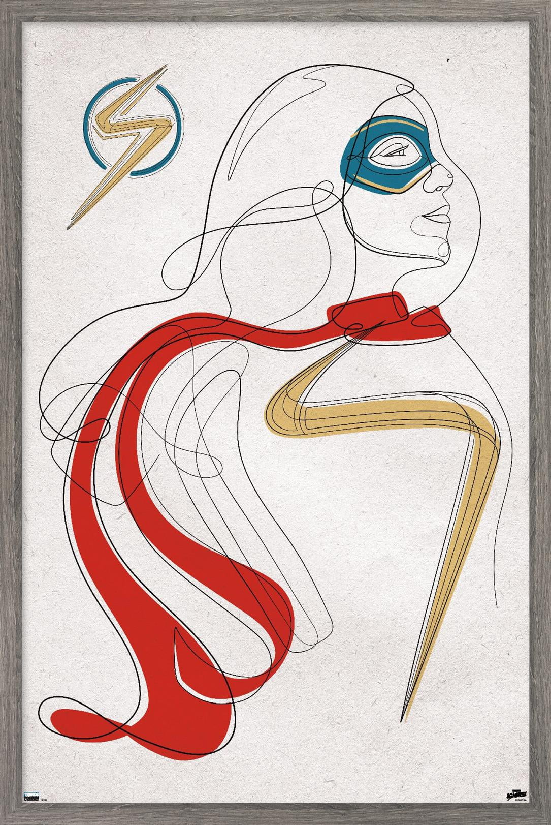 Marvel Ms. Marvel - Line Drawing Wall Poster, 22.375" x 34" Framed ...