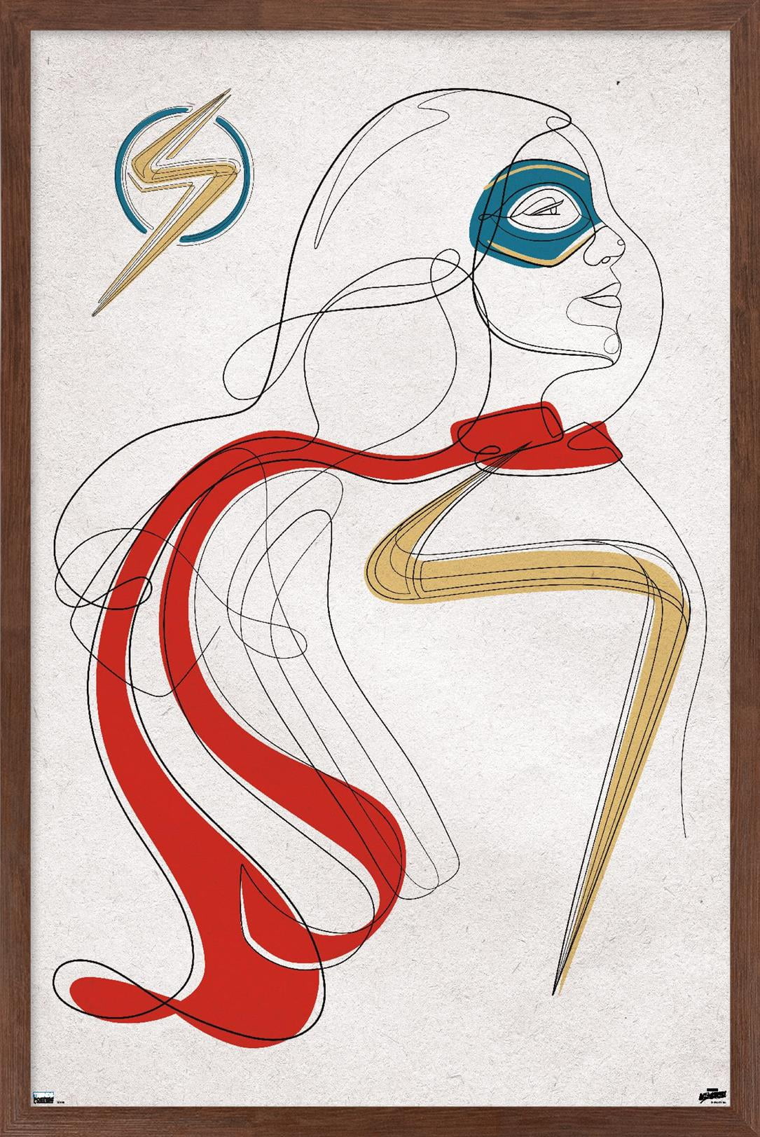 Marvel Ms. Marvel - Line Drawing Wall Poster, 22.375" x 34" Framed ...