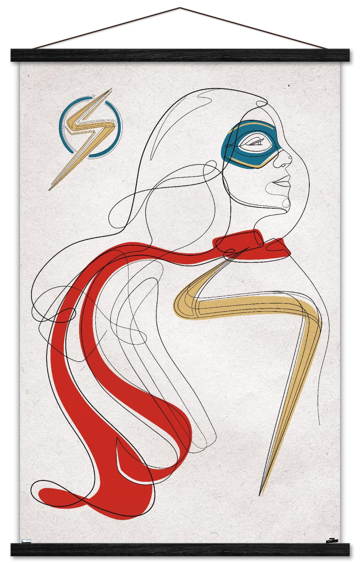 Marvel Ms. Marvel - Line Drawing Wall Poster with Magnetic Frame, 22. ...