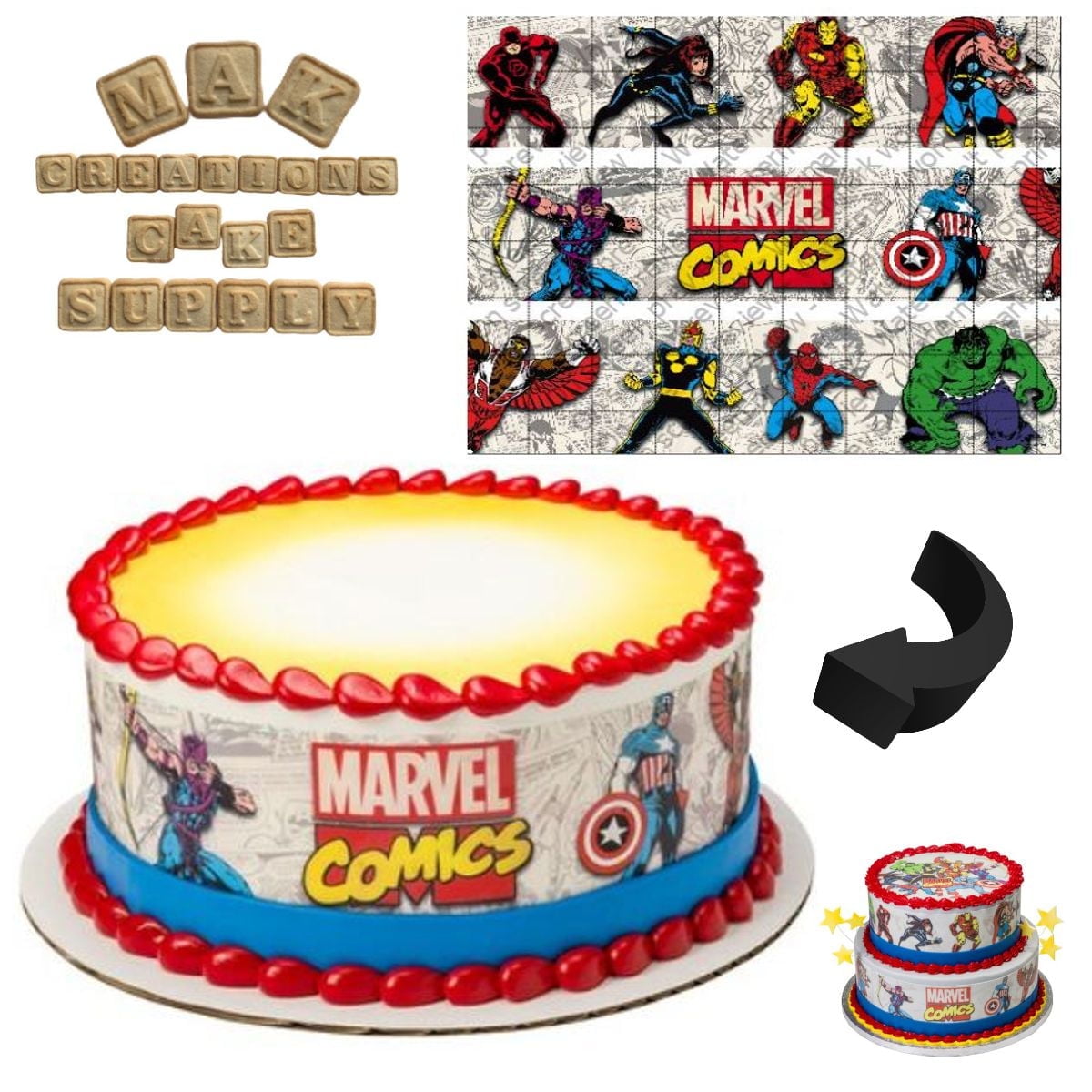 Marvel Originals Edible Cake Strips ~ Cake Wrap ~ One sheet Wraps ...