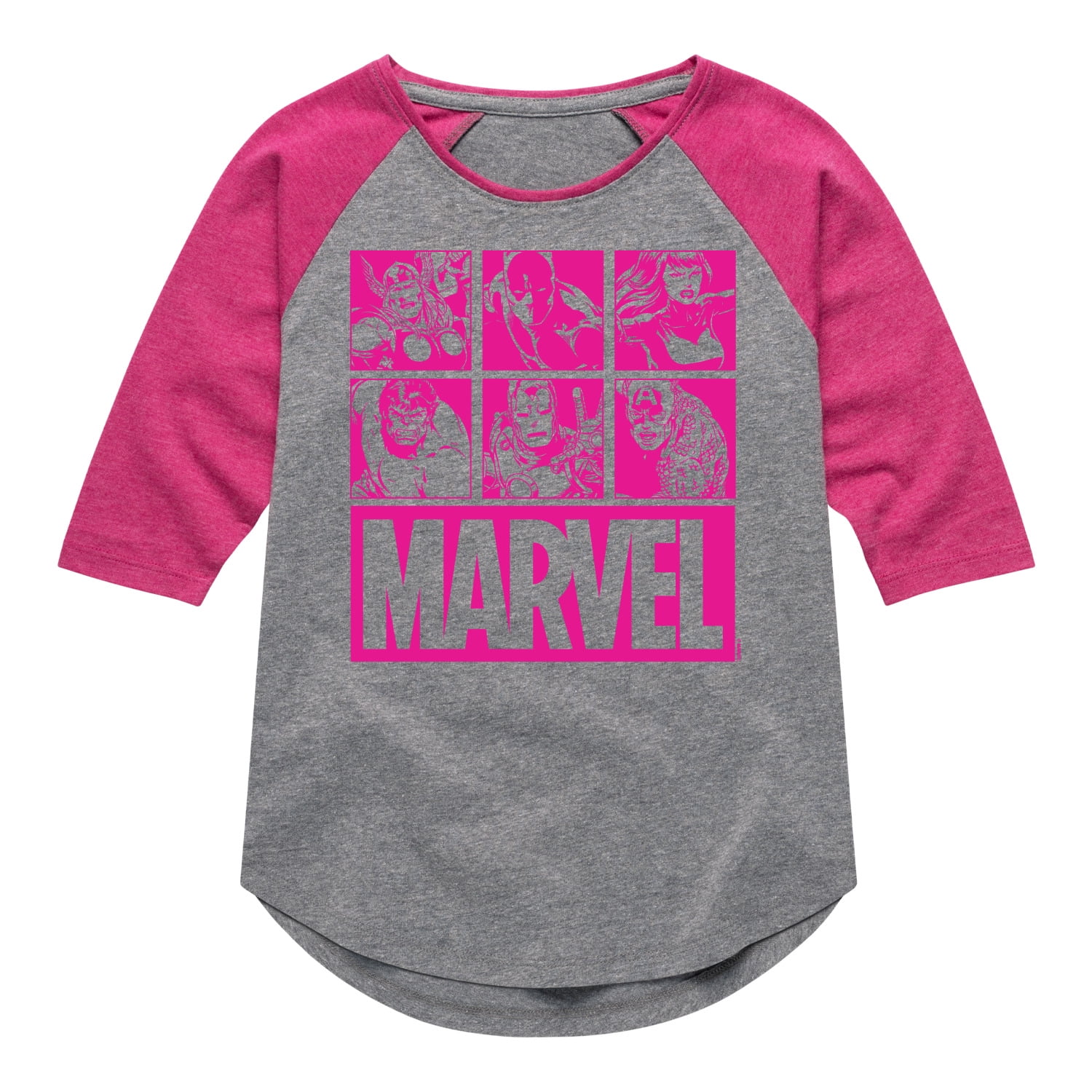 Marvel - Pink Character Valentine Characters - Girls Shirt Tail Raglan - Walmart.com