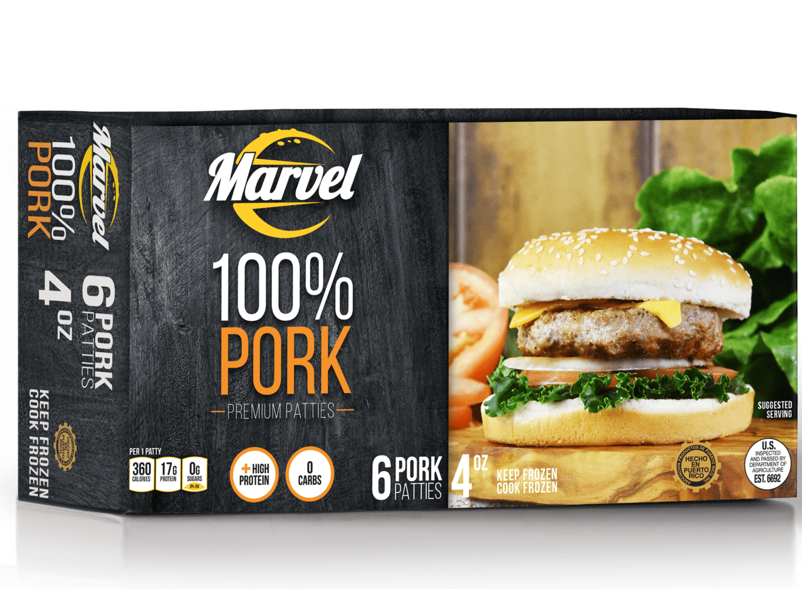 Marvel Pork 4 oz Premium Patties, 360 Calories, 17g Protein, 1.5 lbs, 6 ...