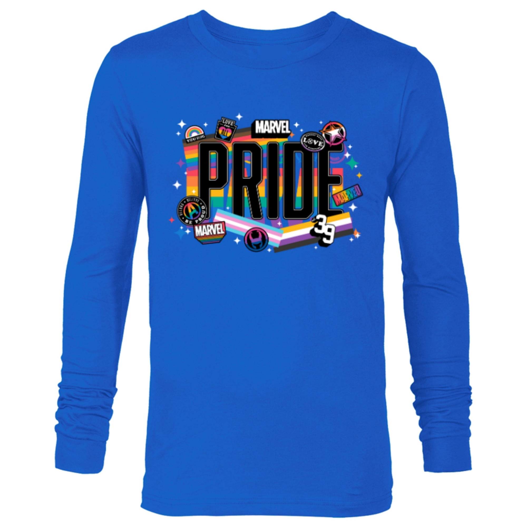 Marvel Pride Rainbow Flags Proud Heroes Stickers Est. ‘39 - Long Sleeve ...