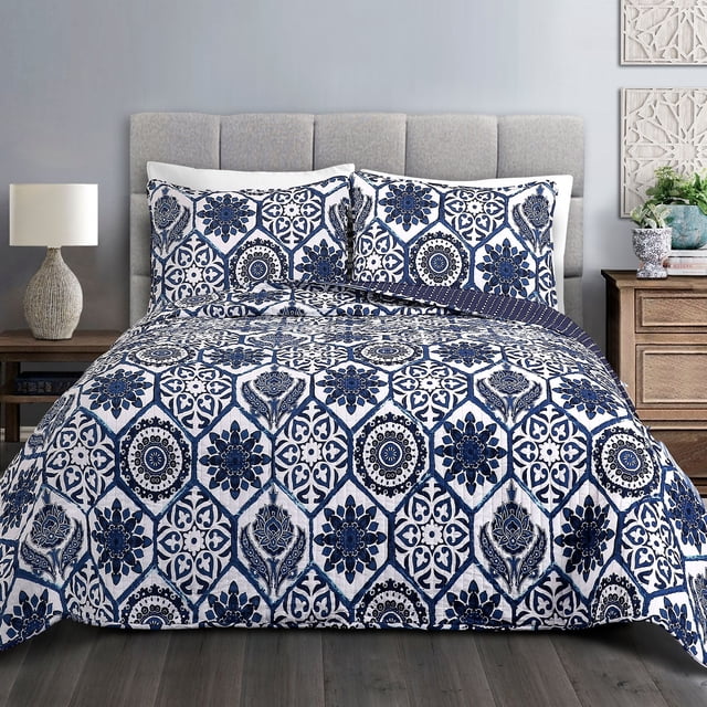 Marvel Quilt Navy 3Pc Set Full/Queen - Walmart.com