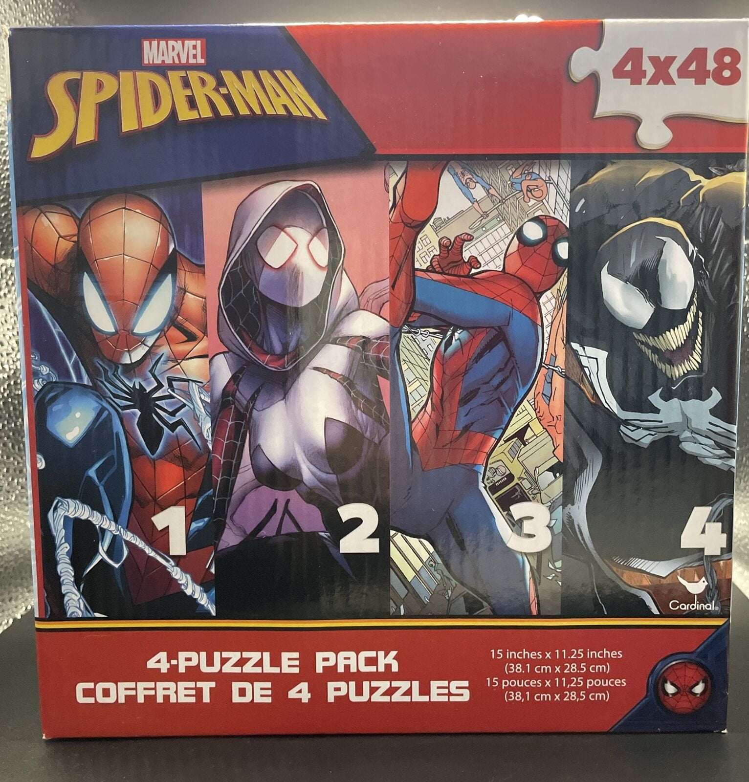 Marvel SPIDER-MAN 4 Puzzle Pack 48 XL Pieces Each 15x11.25in Super Hero ...