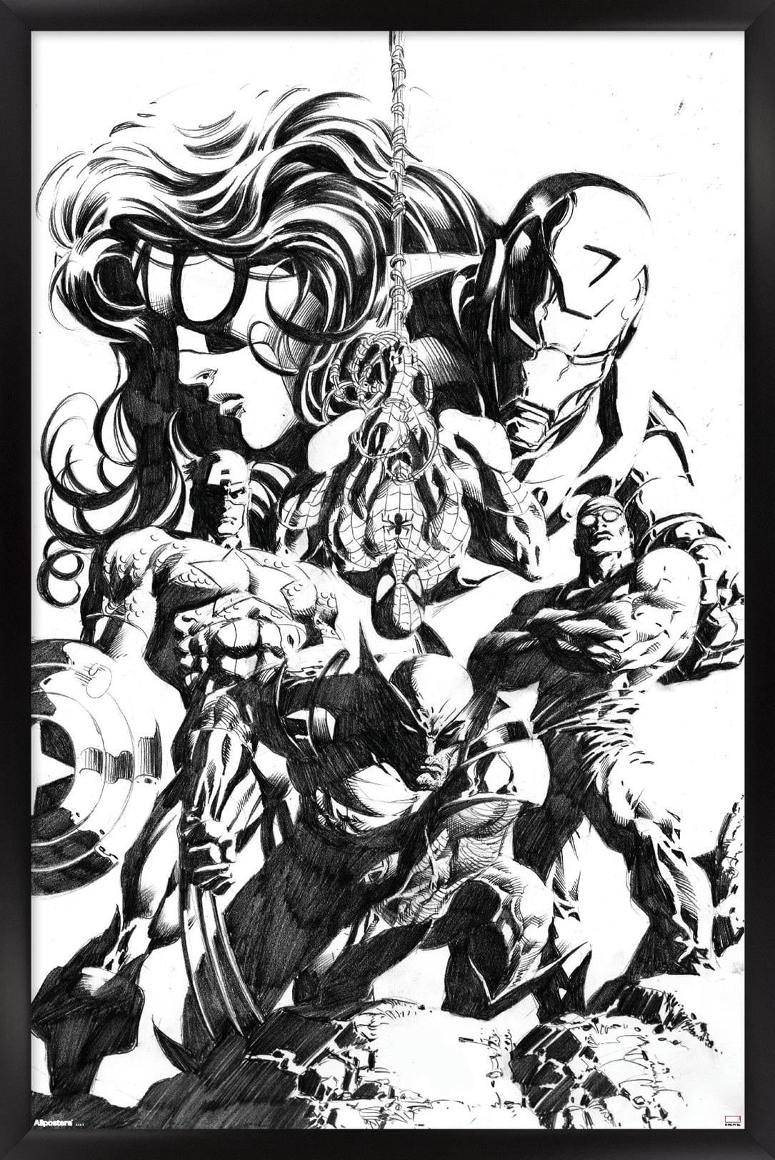 Marvel Sketch - Group Wall Poster, 14.725" x 22.375" Framed - Walmart.com