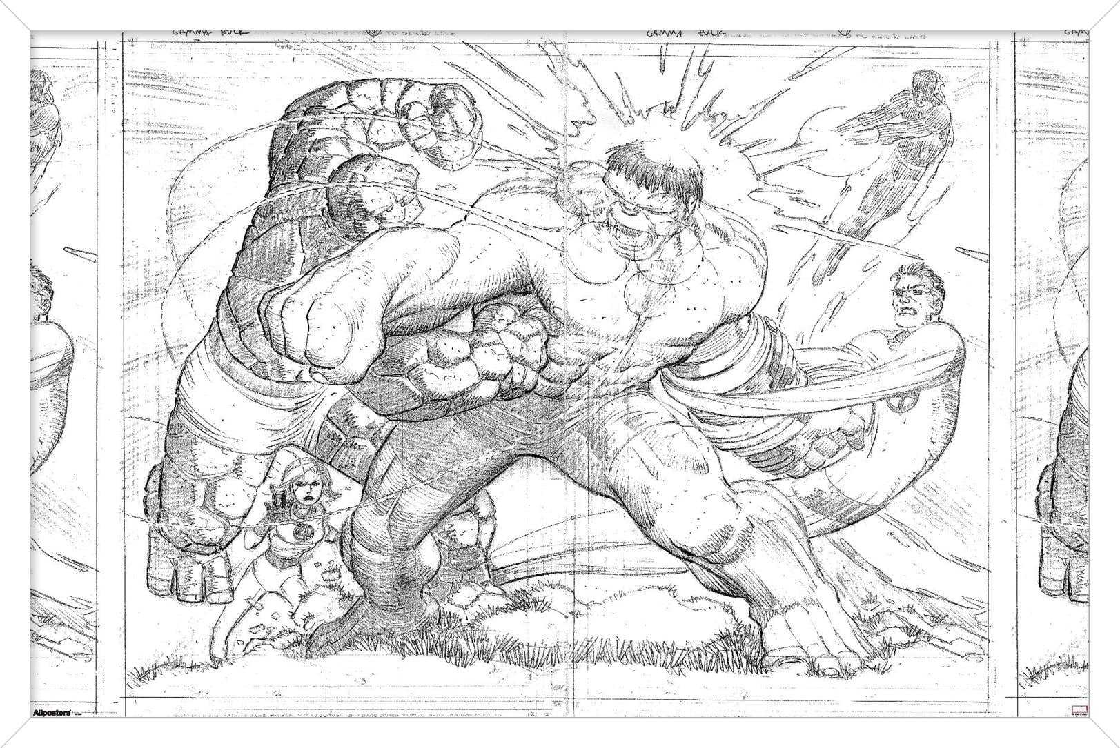 Marvel Sketch - Hulk vs. Fantastic Four Wall Poster, 14.725" x 22.375 ...