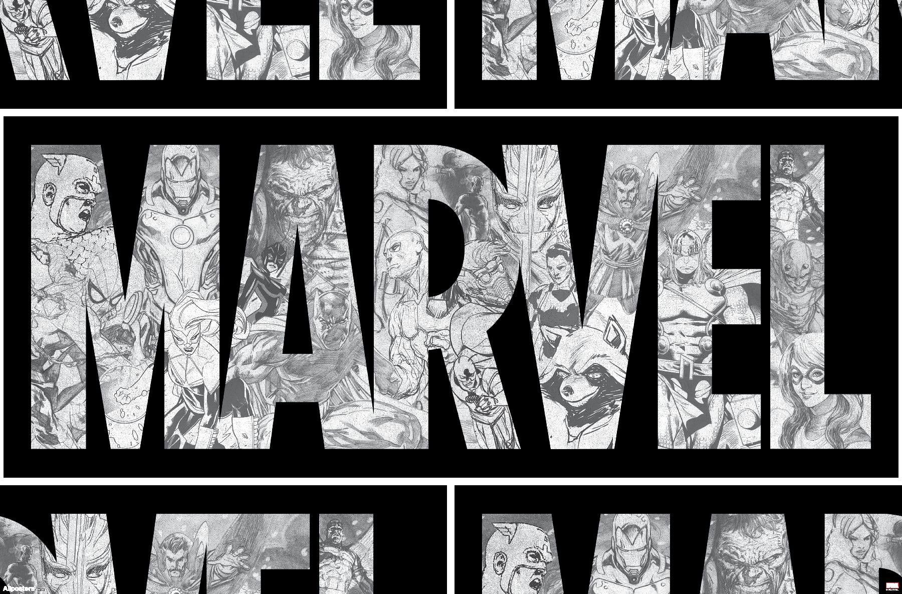 Marvel Sketch - Marvel Logo Wall Poster, 14.725" x 22.375" - Walmart.com