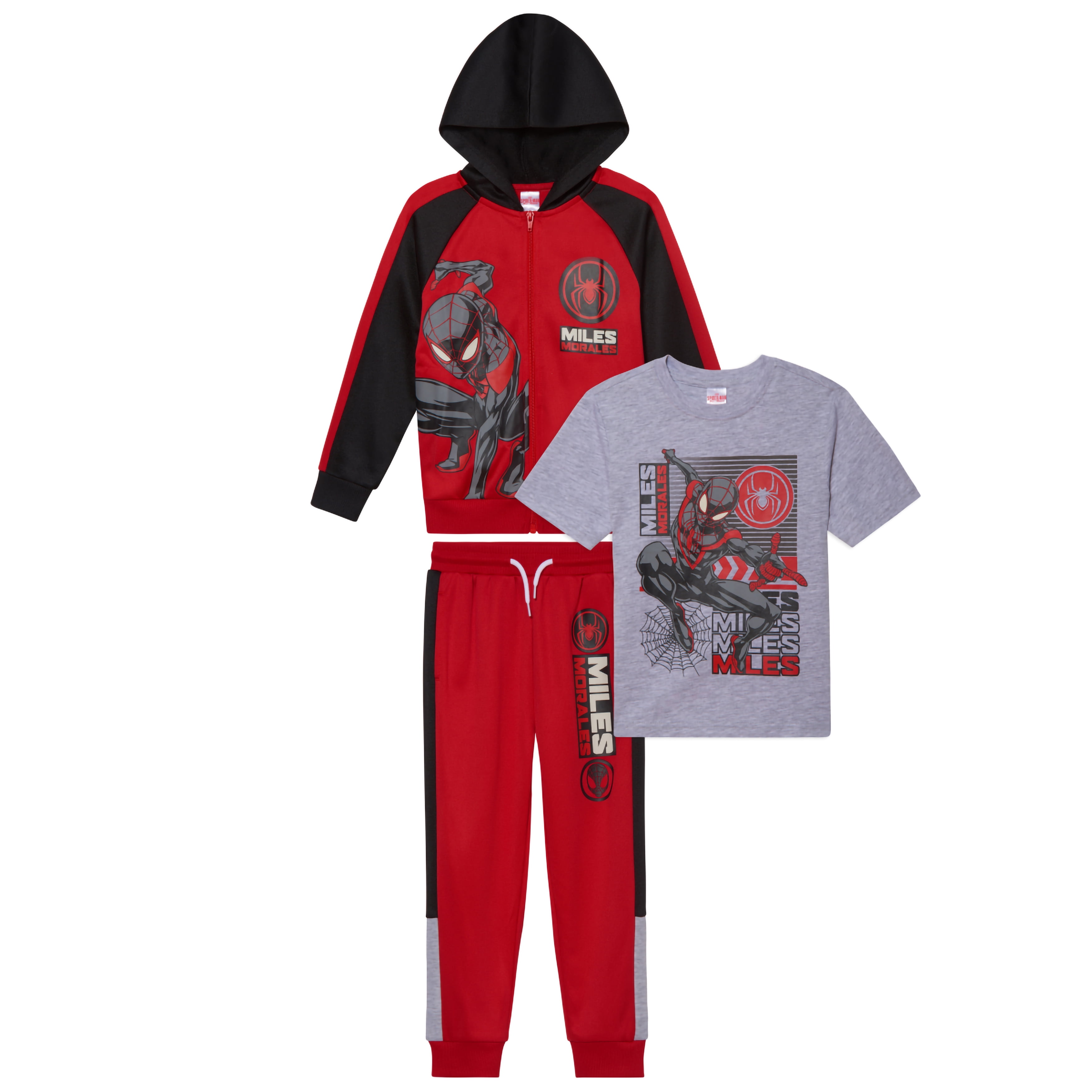Marvel Spider-Man Boys 3-Piece Fleece Outfit, Hoodie, T-Shirt, Pants ...