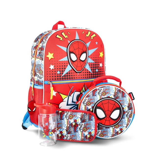Marvel Spider-Man Boys Backpack, Lunch Kit, Zip Case, Keychain and ...