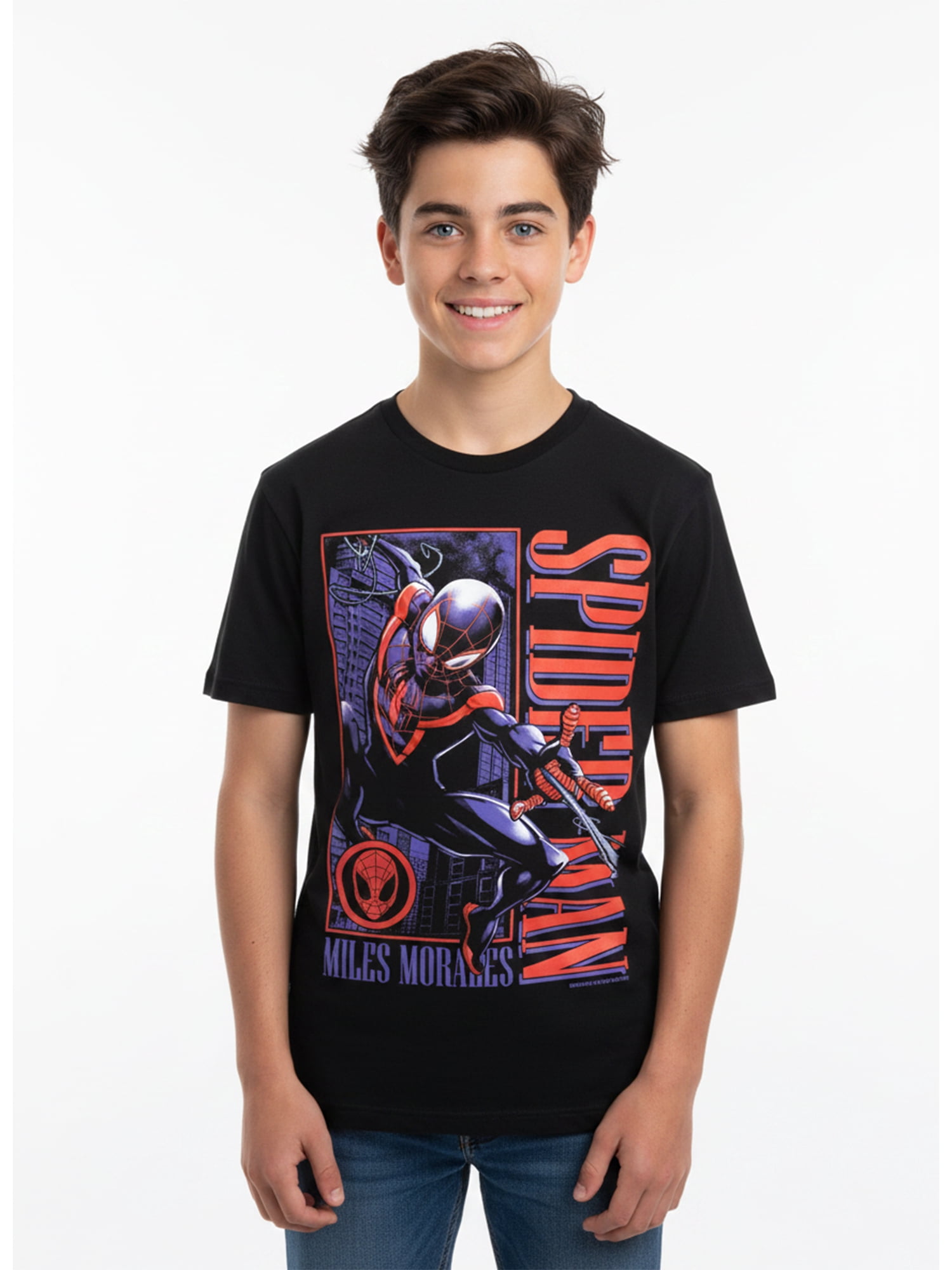 Marvel Spider-Man, Boys' & Big Boys' Graphic T-Shirt, Miles Box, Sizes ...
