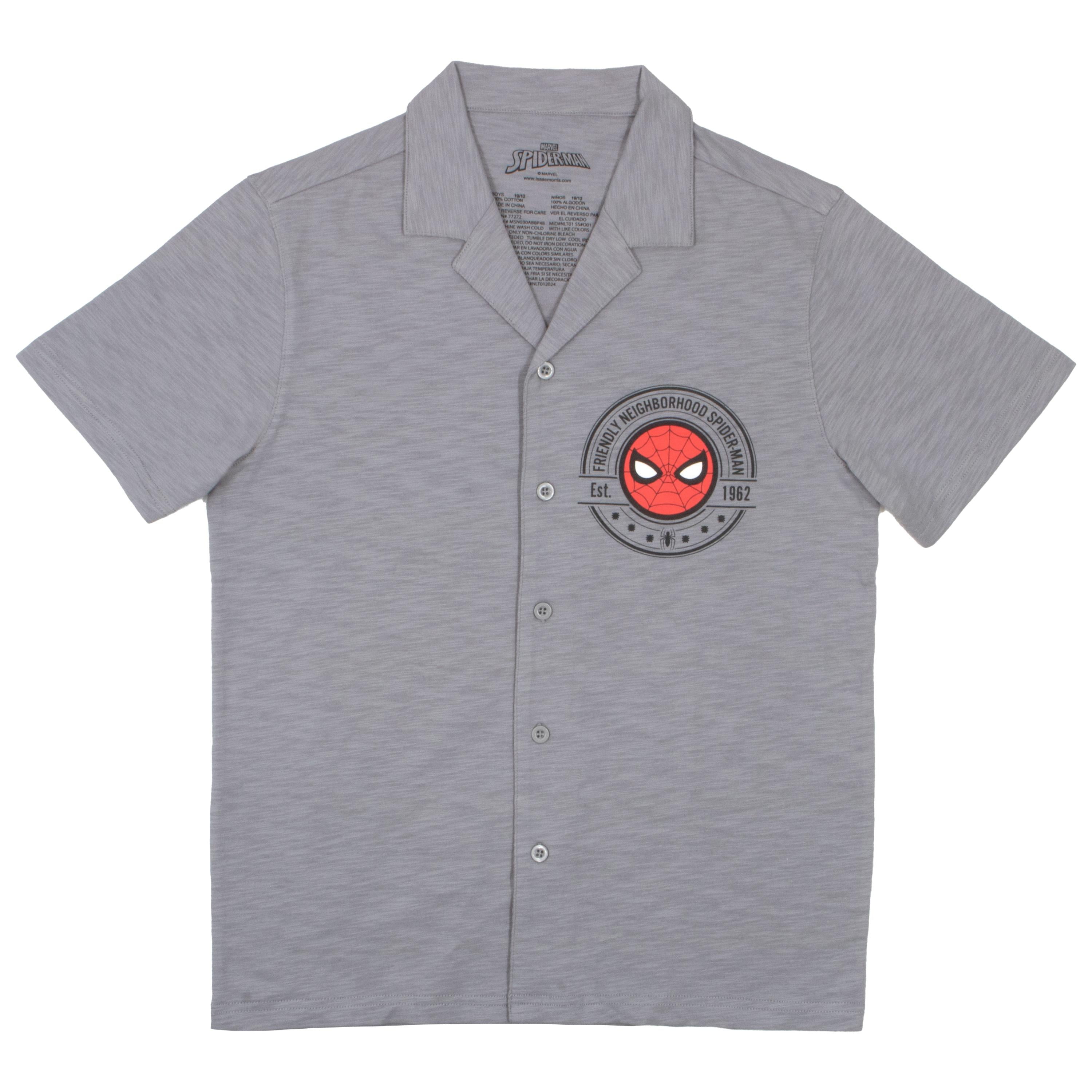 Marvel Spider-Man Boys Casual Button Down Short Sleeve Shirt for Kids ...