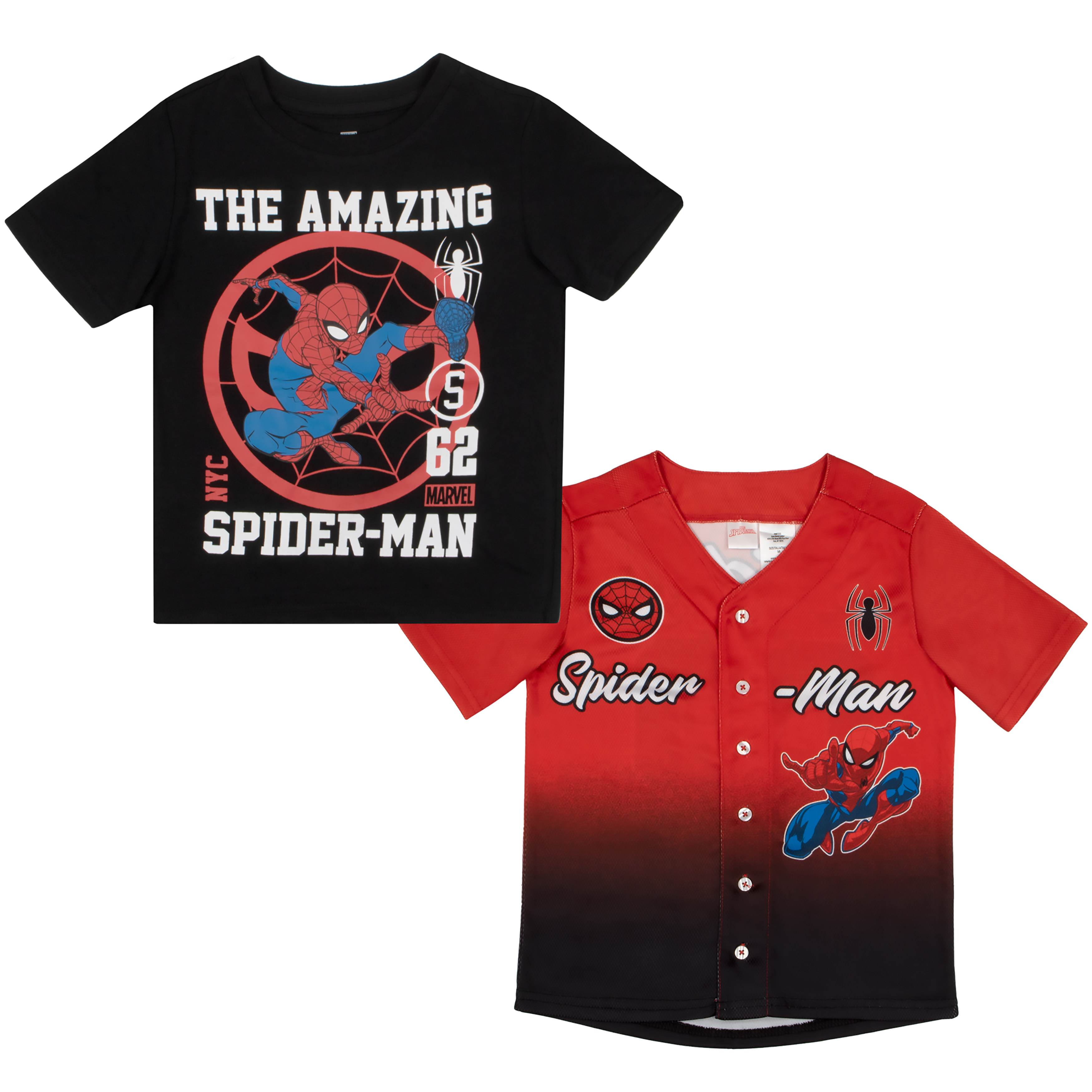 Marvel Spider-Man Boys T-Shirt 2-Pack, Spiderman Baseball Shirt and Tee ...