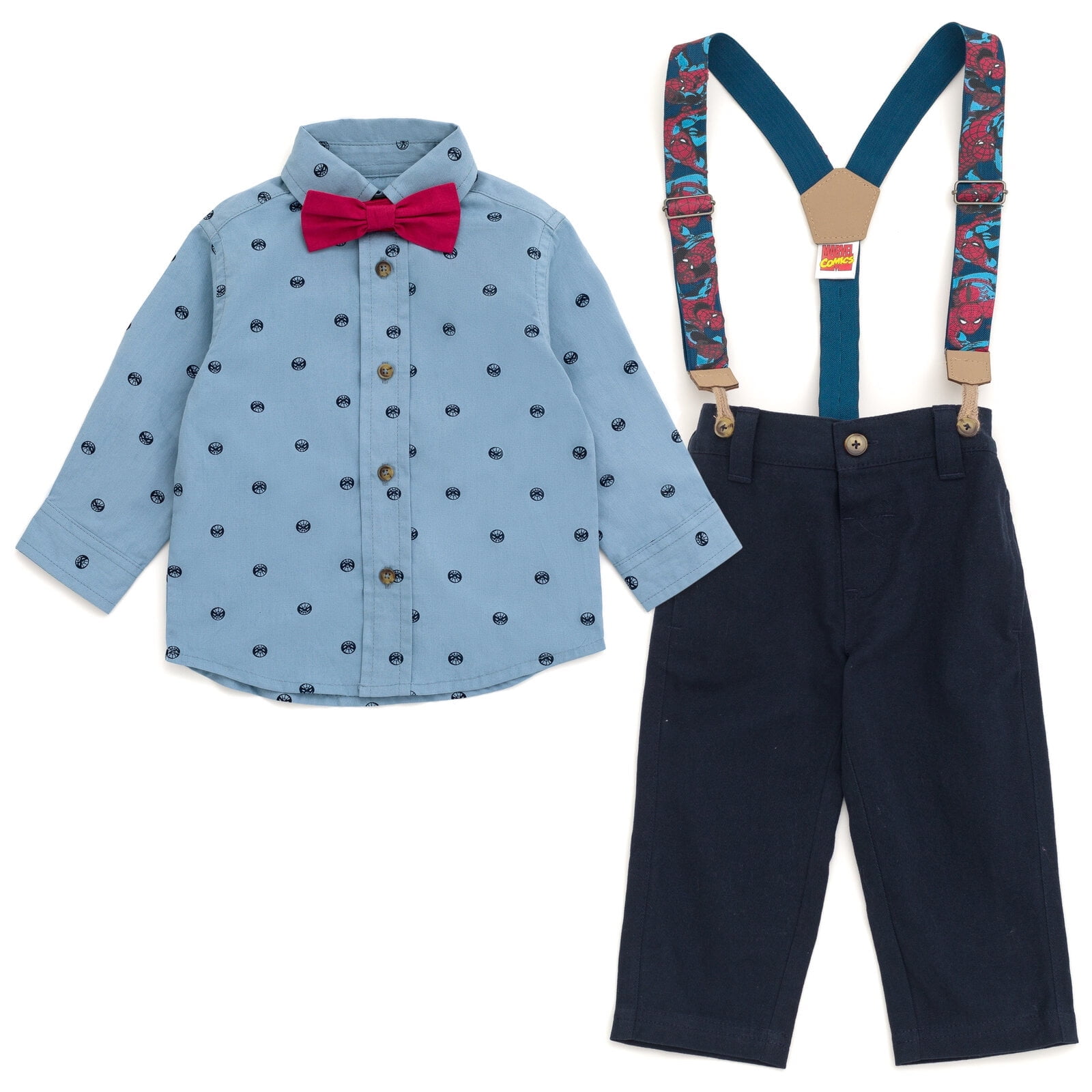Marvel Spider-Man Button Down Shirt Twill Pants Suspenders and Bow-Tie ...