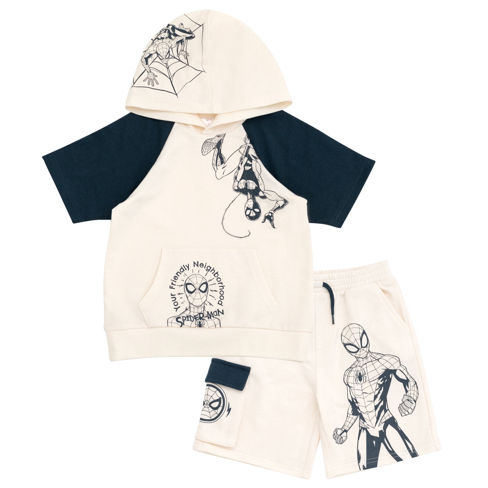 Marvel Spider-Man French Terry Pullover Hoodie and Shorts Toddler to ...