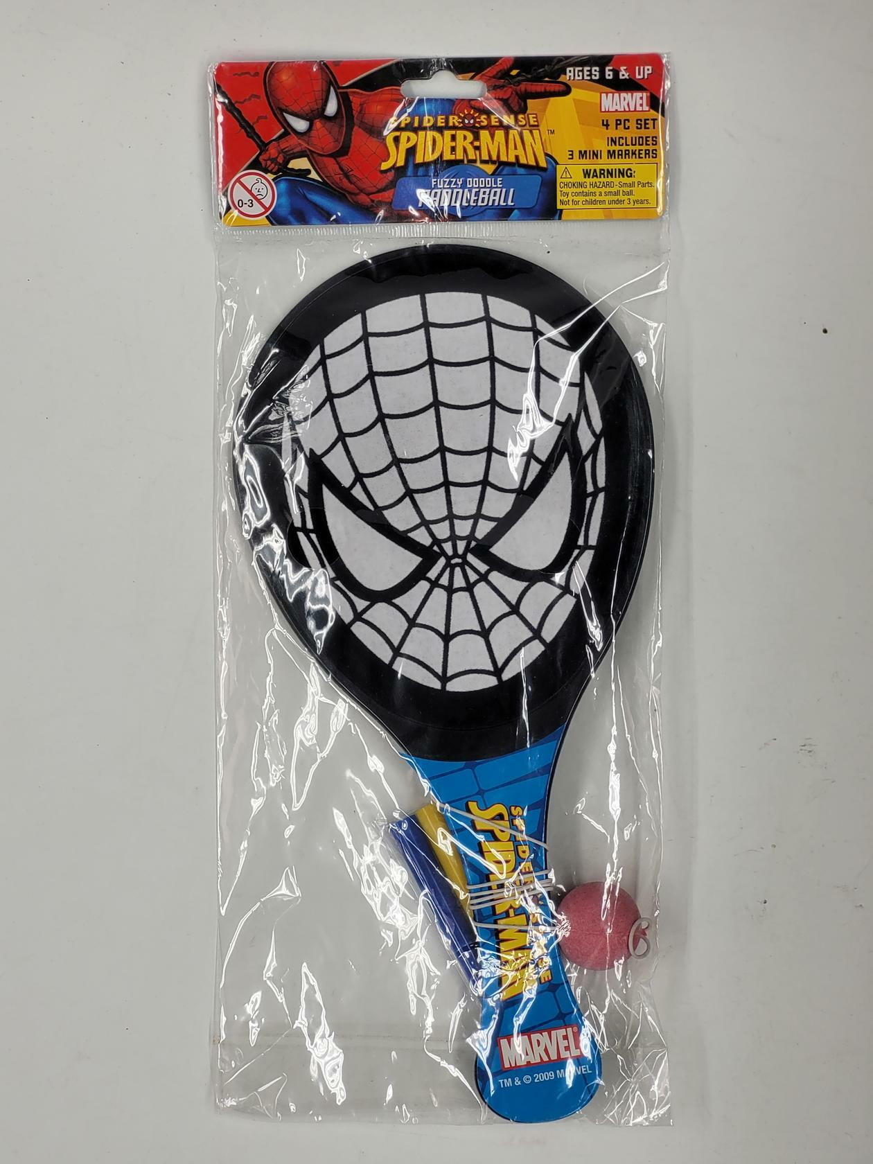 Marvel Spider-Man Fuzzy Doodle Paddleball 4 PC Set with 3 Mini Markers ...