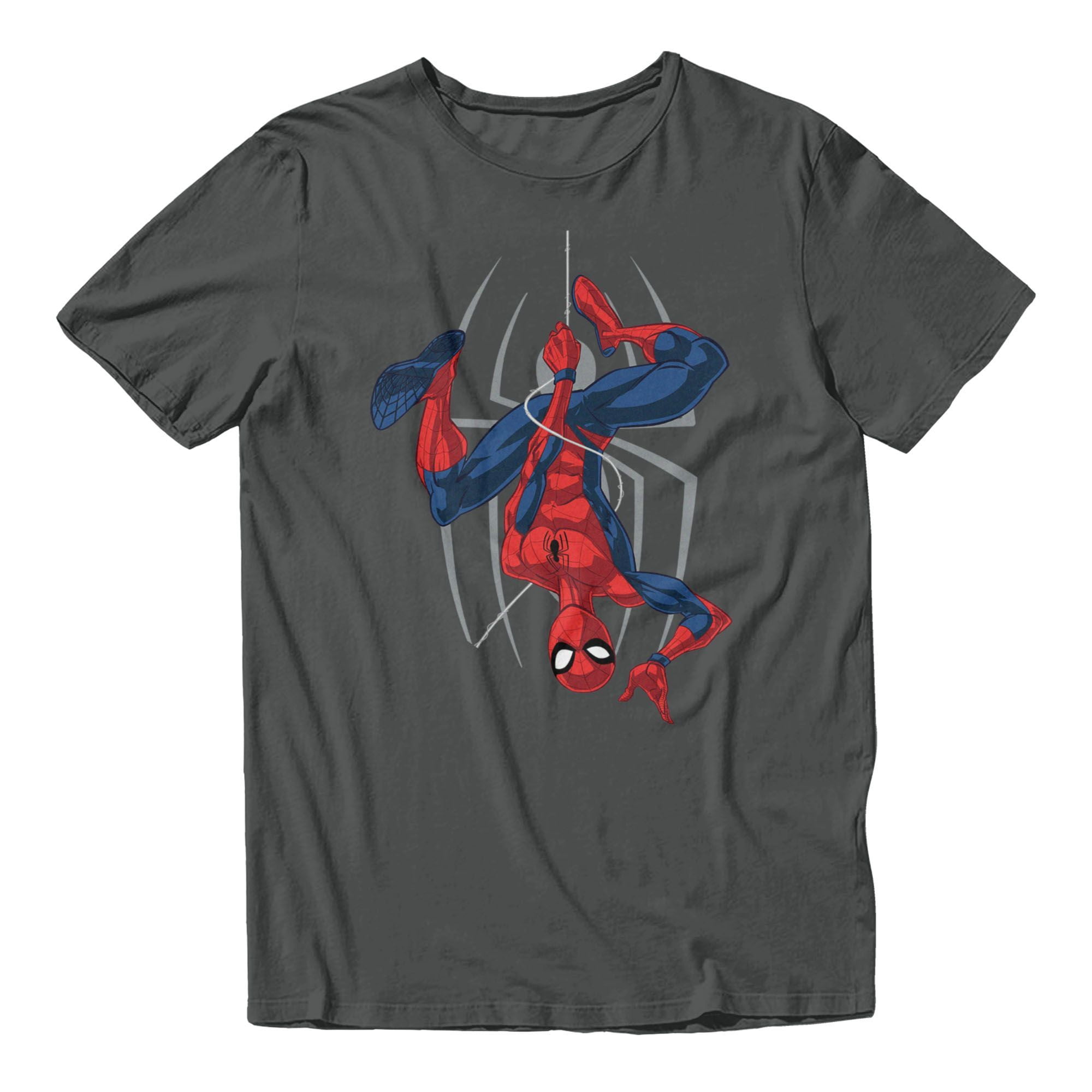 Marvel Spider-Man Hanging Upside Down Silver Icon Men's T Shirt ...
