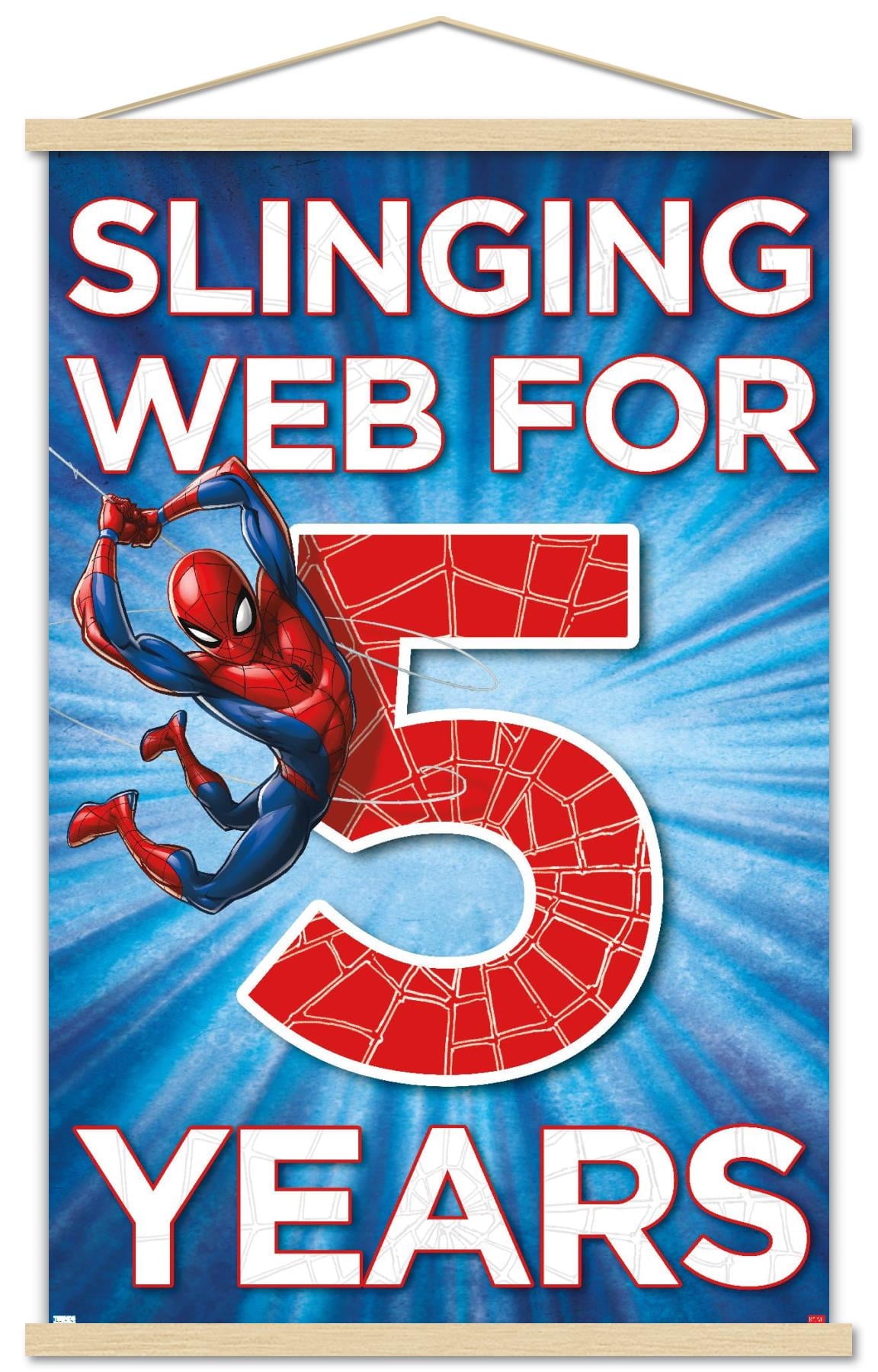 Marvel Spider Man Happy 5th Birthday Wall Poster With Wooden Magnetic