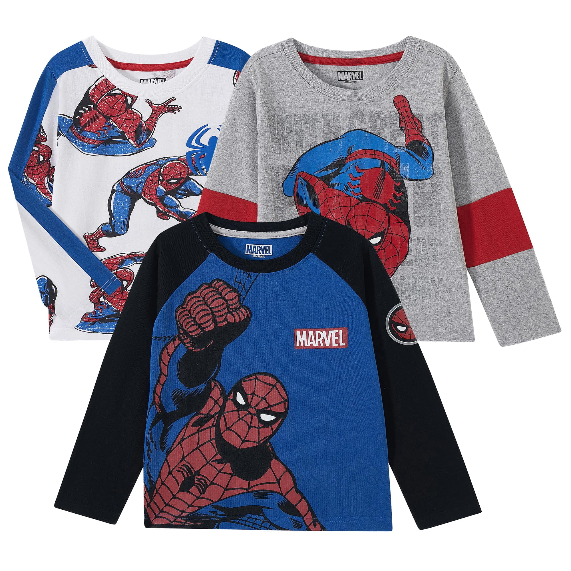 Marvel Spider-Man Long Sleeve Shirt (Boys), 3 Pack, Sizes 3T-7 ...